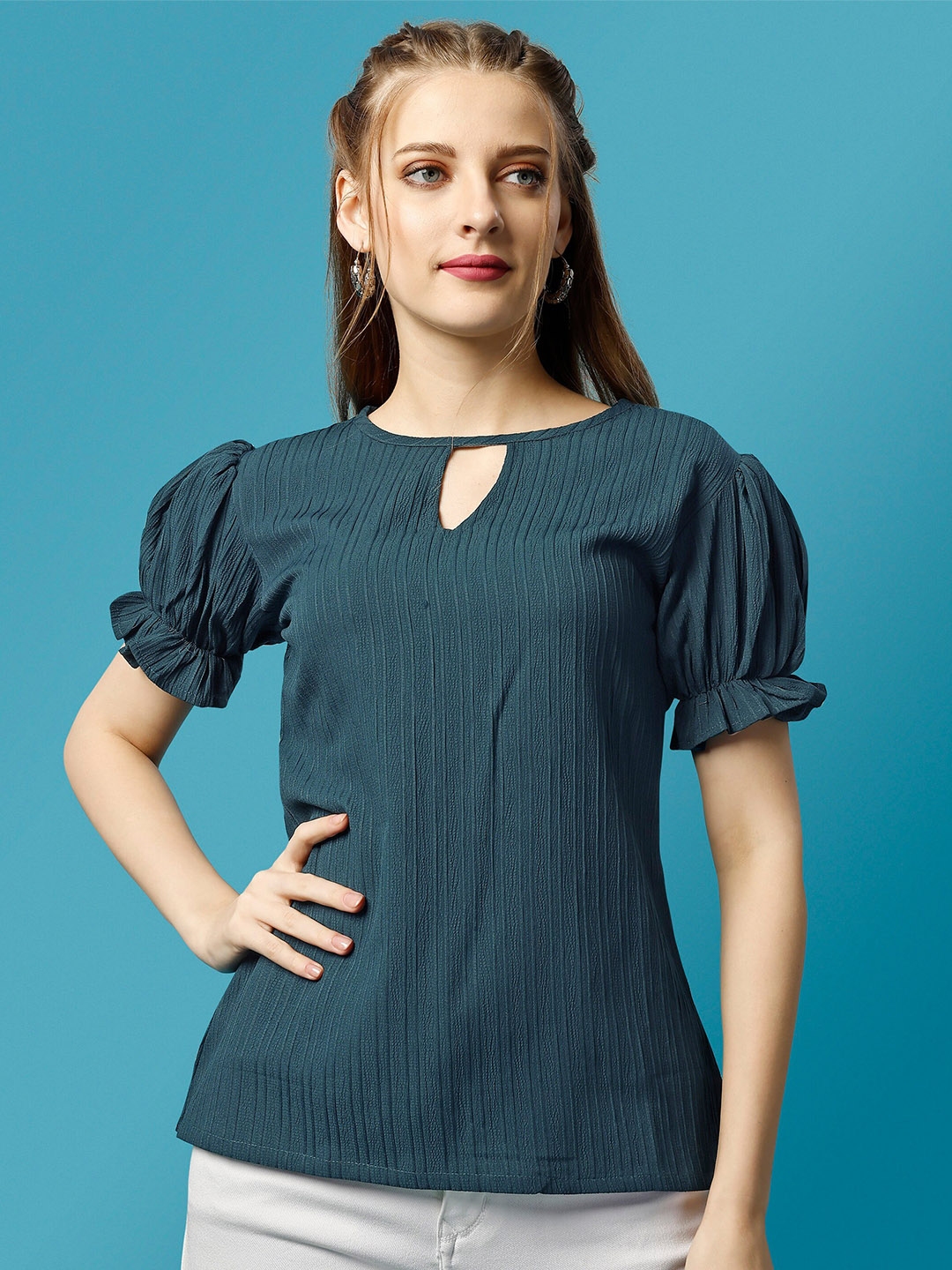 Buy Label D11 Keyhole Neck Puff Sleeve Top Tops For Women 24161344