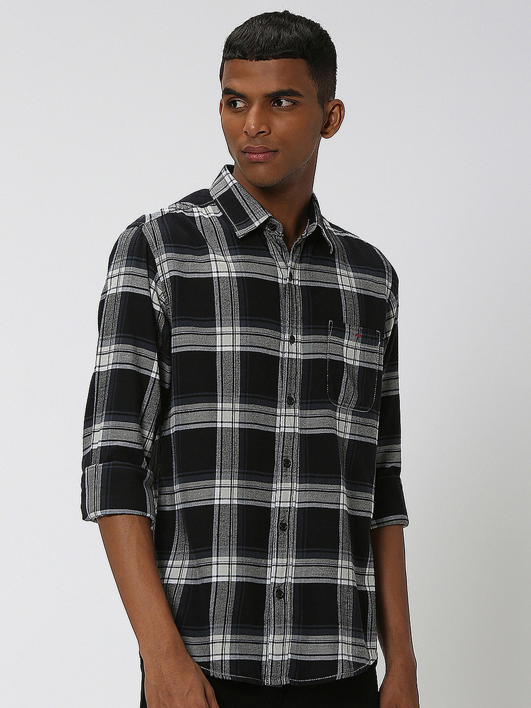 Buy Mufti Tartan Checked Slim Fit Opaque Cotton Casual Shirt - Shirts ...