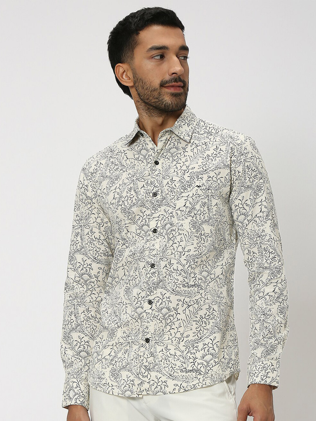 Buy Mufti Floral Printed Slim Fit Pure Cotton Casual Shirt - Shirts for ...