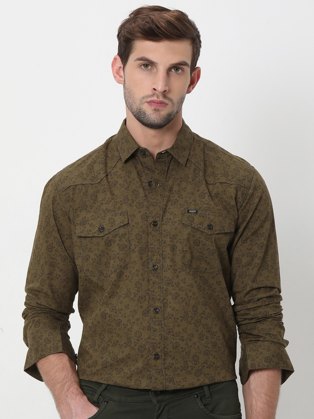 Buy Mufti Slim Fit Floral Printed Pure Cotton Casual Shirt - Shirts for ...