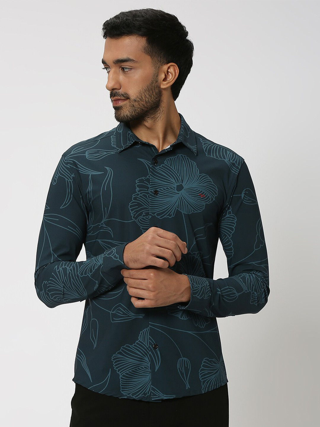 Buy Mufti Slim Fit Floral Printed Spread Collar Casual Shirt - Shirts ...