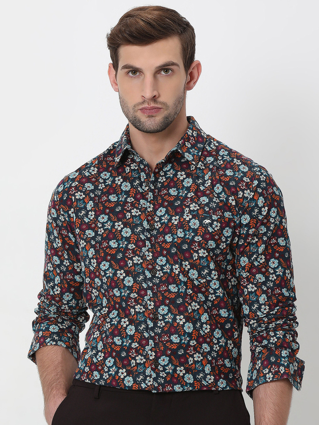 Buy Mufti Slim Fit Floral Printed Pure Cotton Casual Shirt - Shirts for ...