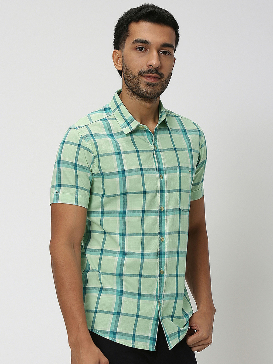 Buy Mufti Slim Fit Tartan Checked Pure Cotton Casual Shirt - Shirts for ...