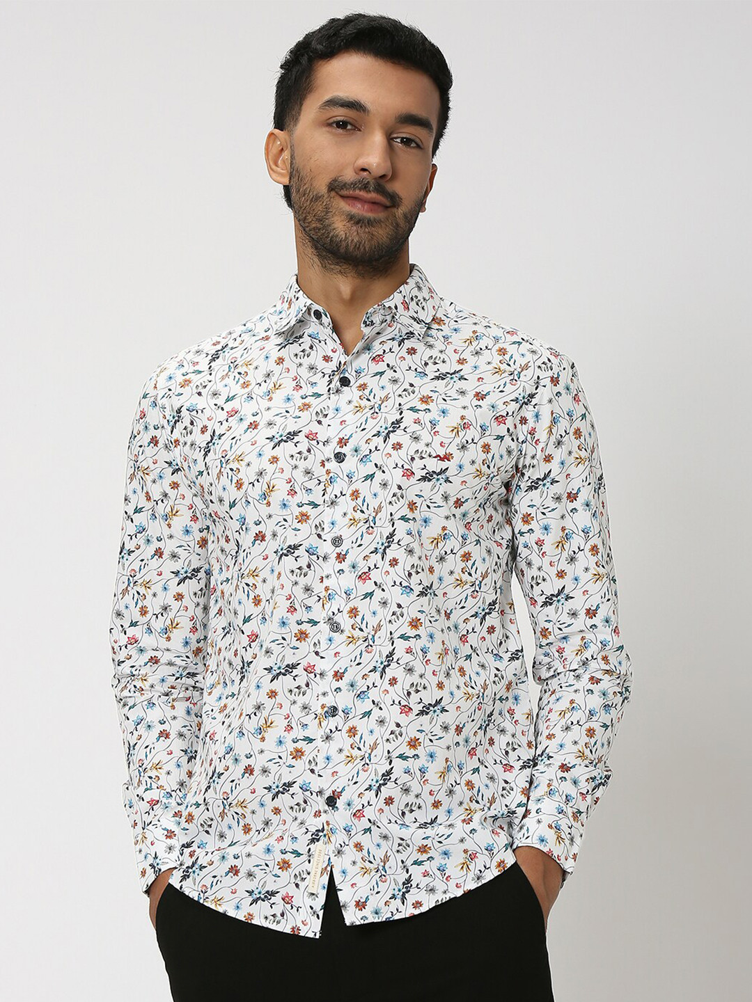 Buy Mufti Floral Printed Slim Fit Pure Cotton Casual Shirt - Shirts for ...