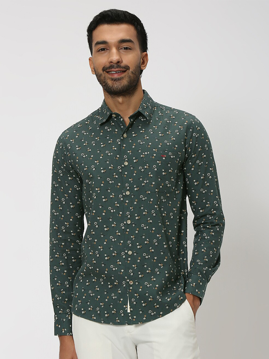 Buy Mufti Floral Printed Slim Fit Pure Cotton Casual Shirt - Shirts for ...