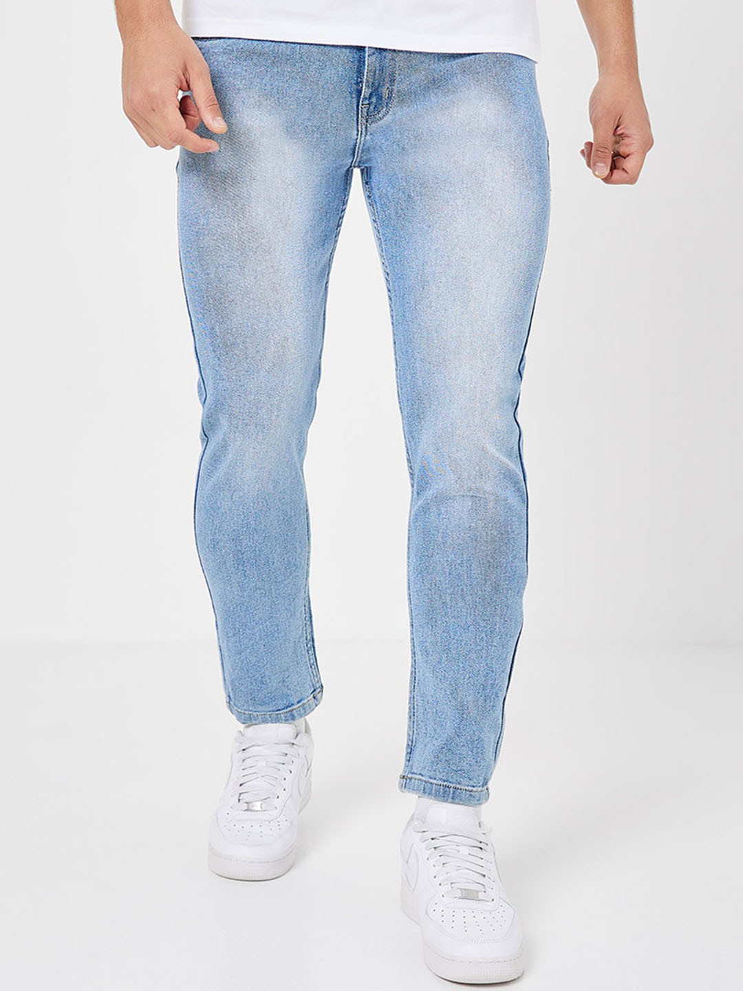 Buy Styli Men Slim Fit Mid Rise Heavy Fade Light Shade Denim Jeans ...