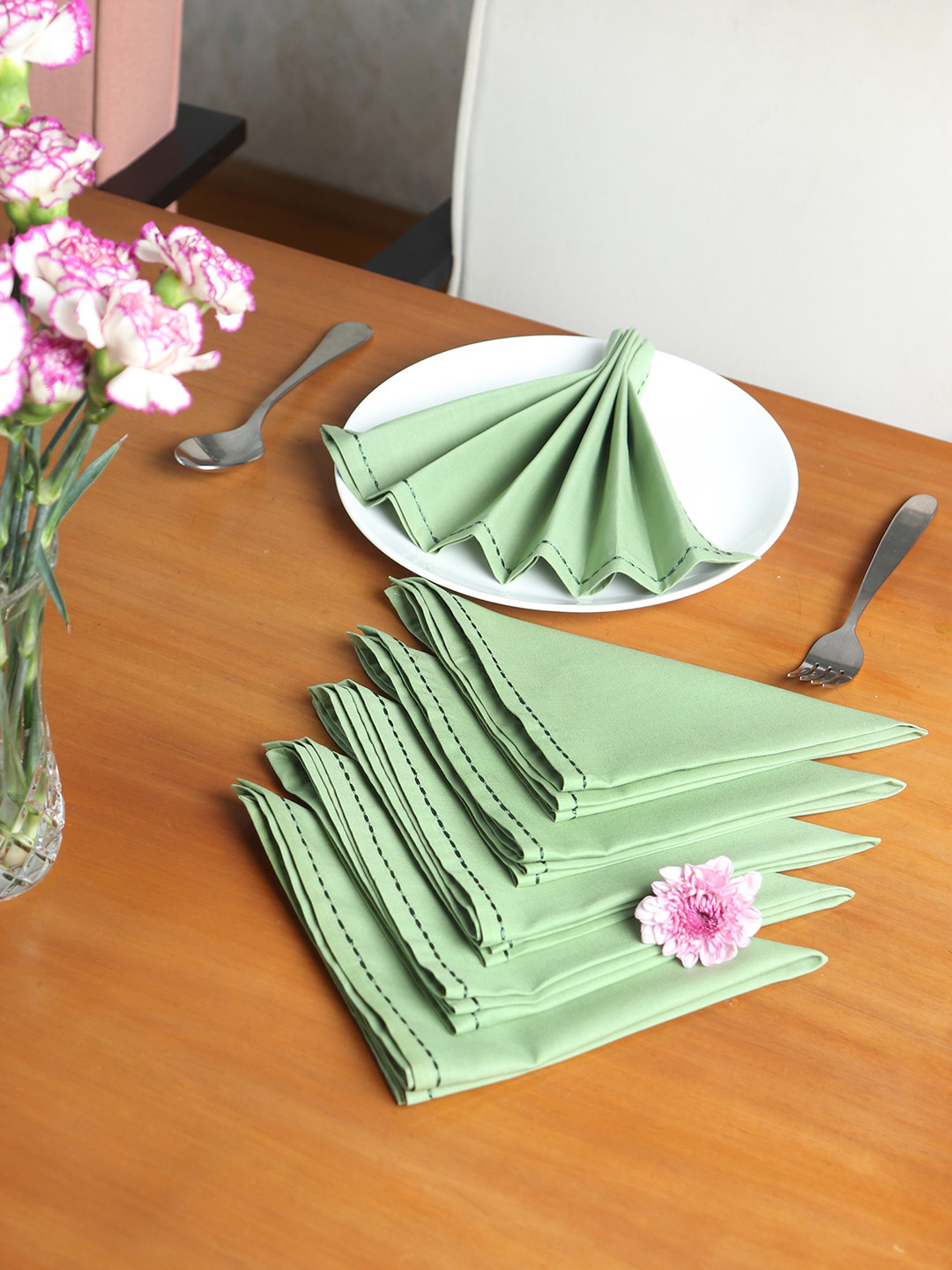 Buy ZEBA Green 6 Pieces Cotton Table Napkins - Table Napkins for Unisex ...