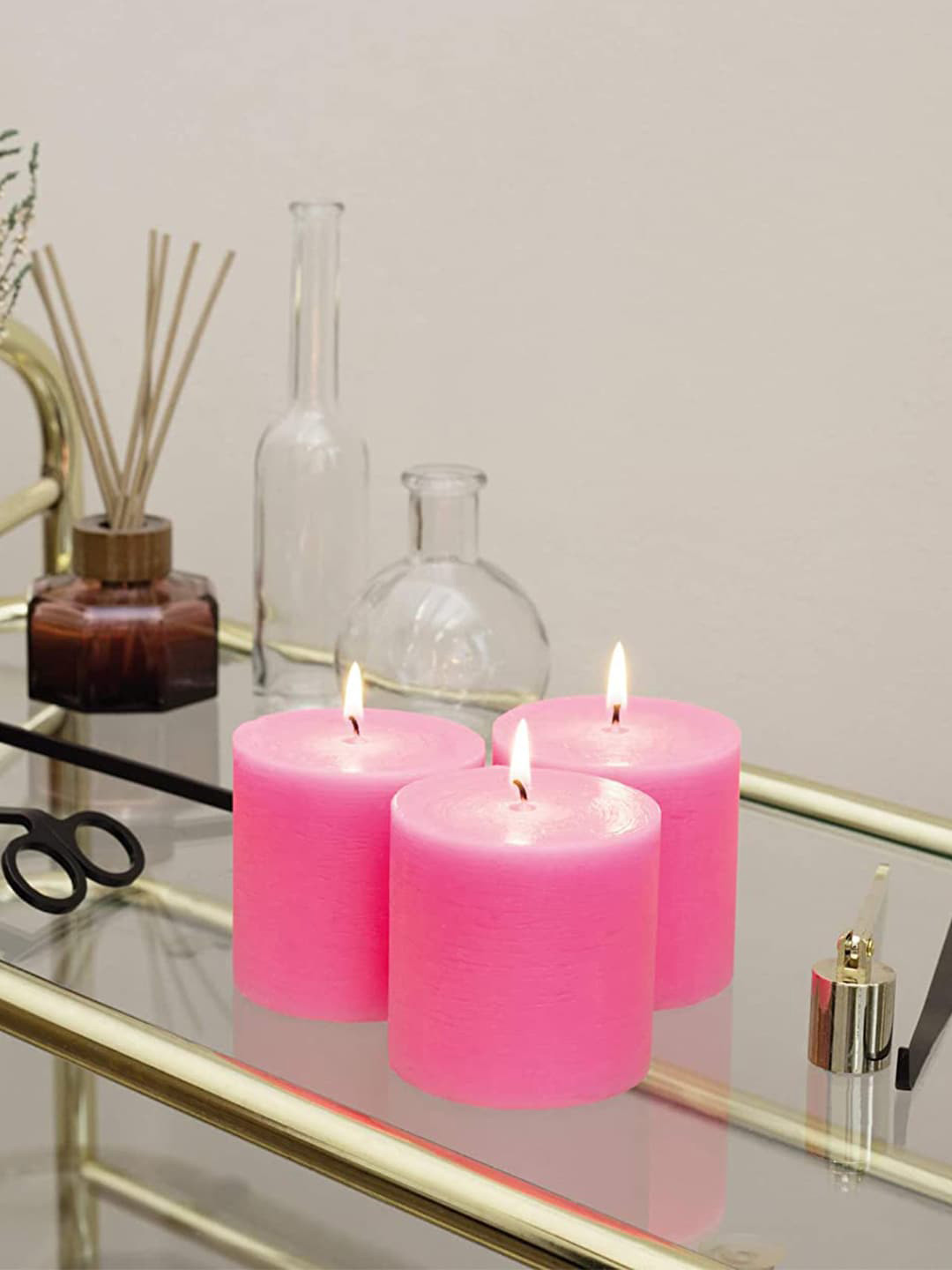 Buy Aromatic Fables Pink 3 Pieces Rustic Pillar Candles - Candles for ...