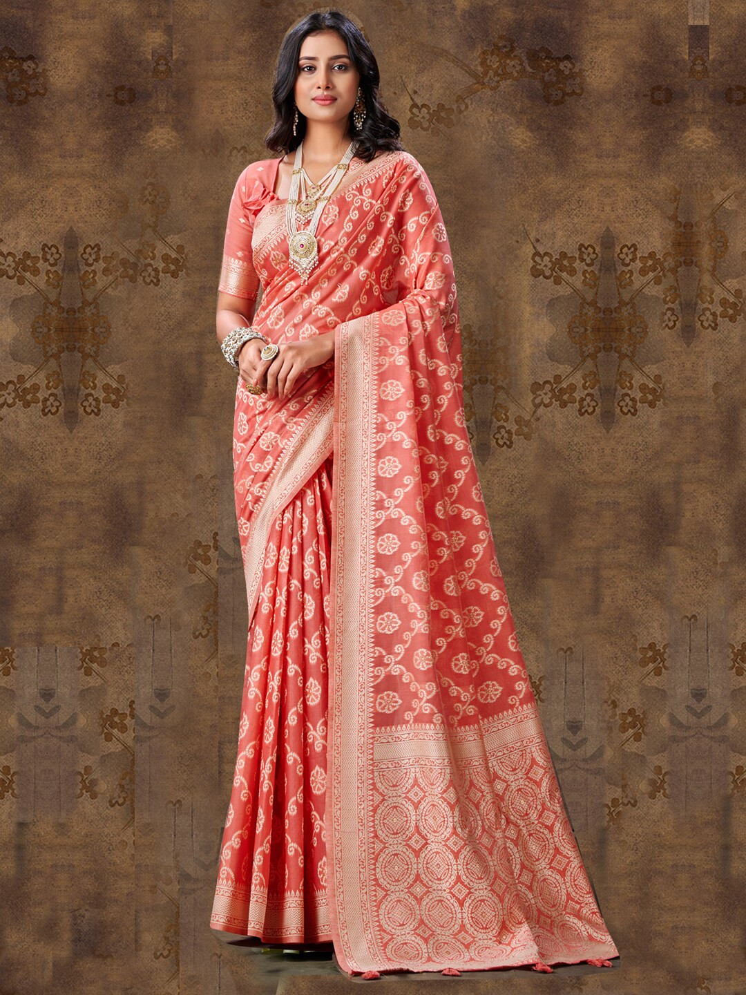 Buy Mitera Rust & Gold Woven Design Zari Banarasi Saree - Sarees for ...