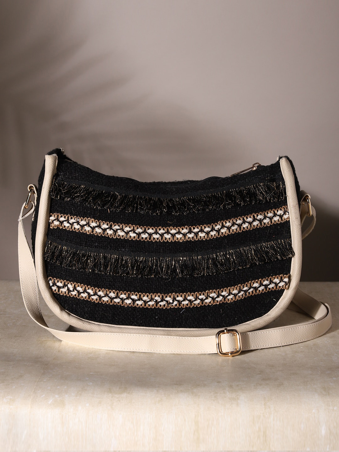 Buy DEEBACO Textured Fringed Structured Shoulder Bag - Handbags for ...