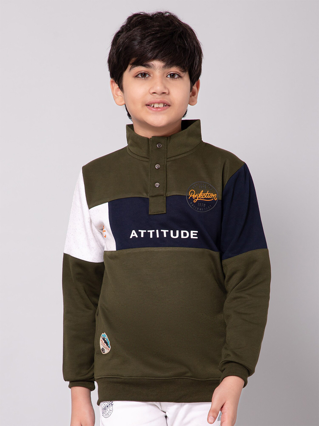 Buy Alan Jones Boys Colourblocked Mock Collar Pullover - Sweatshirts ...