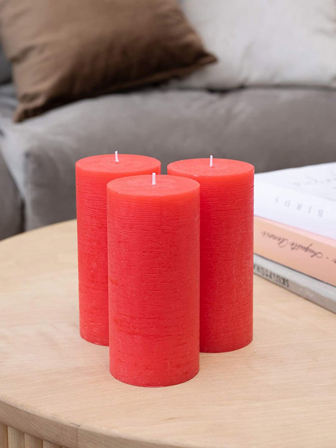 Buy Aromatic Fables Red 3 Pieces Garden Rose Fragrance Rustic Pillar ...