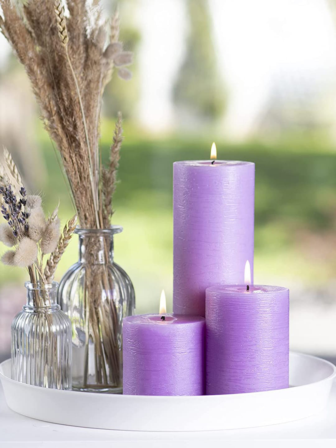 Buy Aromatic Fables Lavender 3 Pieces Scented Rustic Pillar Candles ...