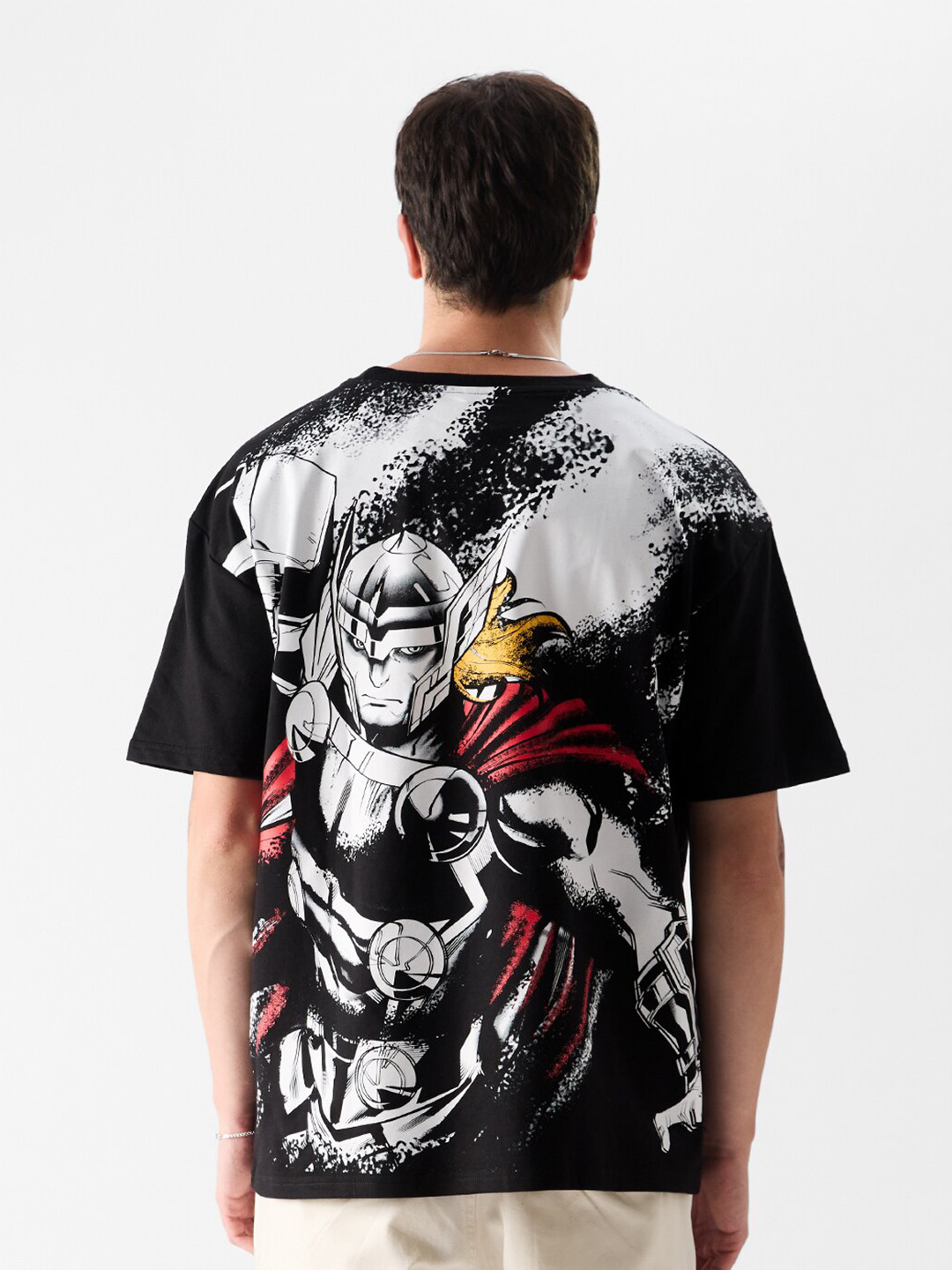 Buy The Souled Store Black Thor Printed Drop Shoulder Sleeves Oversized ...