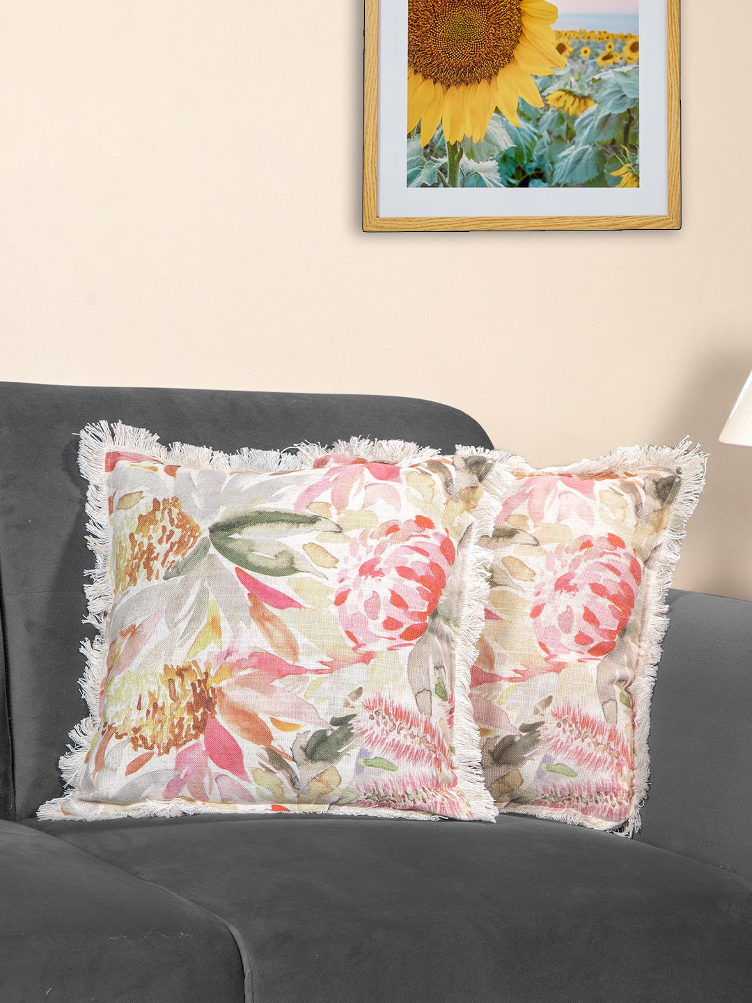 Buy Anko Grey & Pink 2 Pieces Floral Square Cushion Covers - Cushion ...