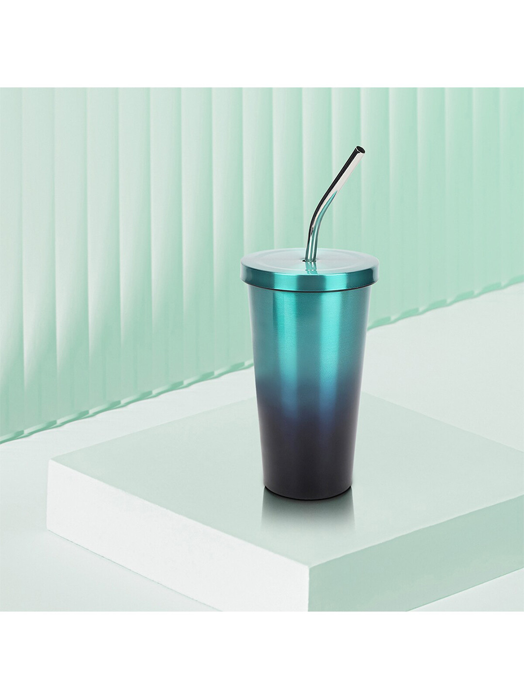 Buy Anko Green Solid Stainless Steel Matte Cup With Straw 520 ML - Cups ...