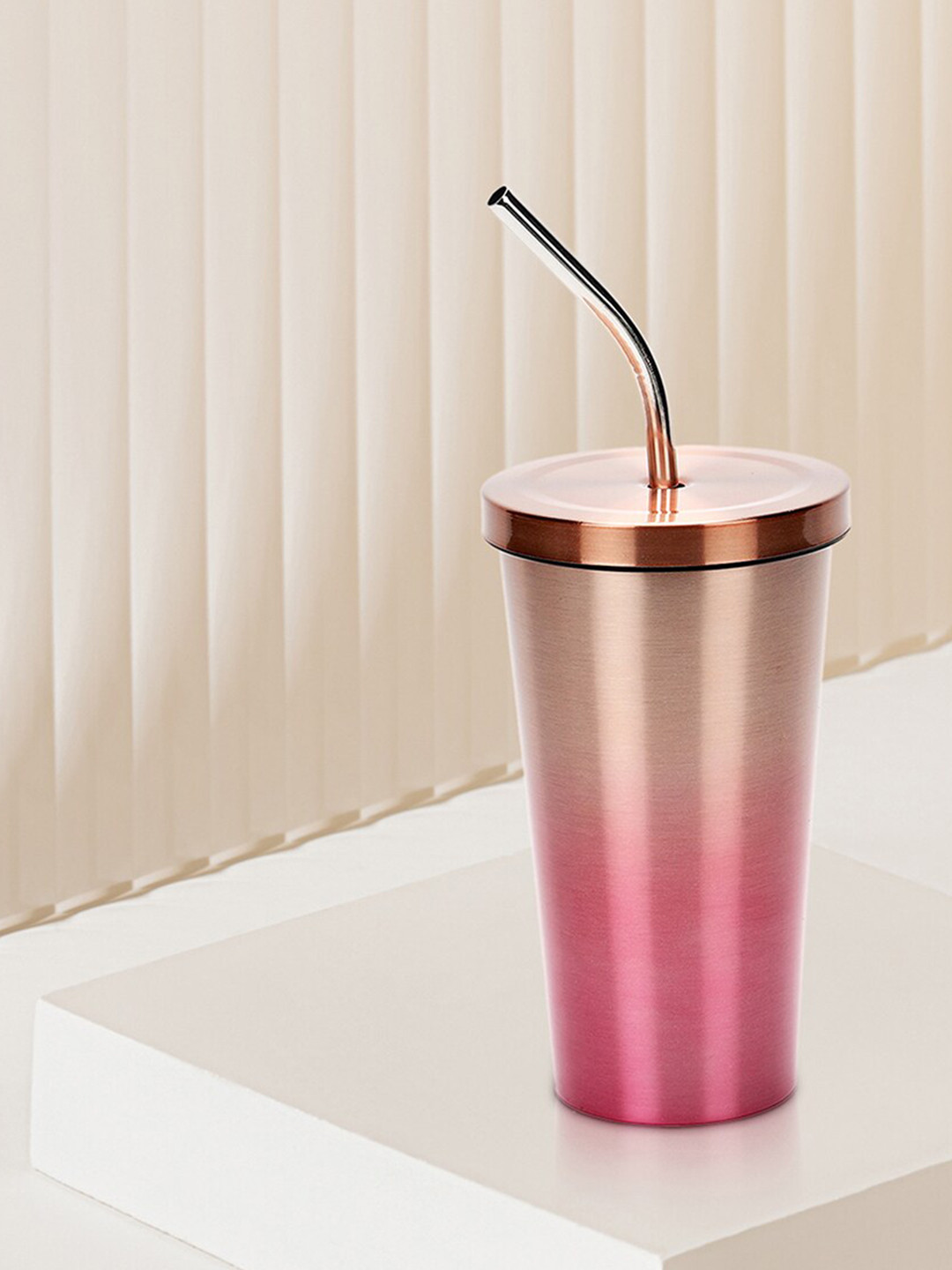 Buy Anko Pink Solid Stainless Steel Leak Proof Glossy Tumbler With Lid ...