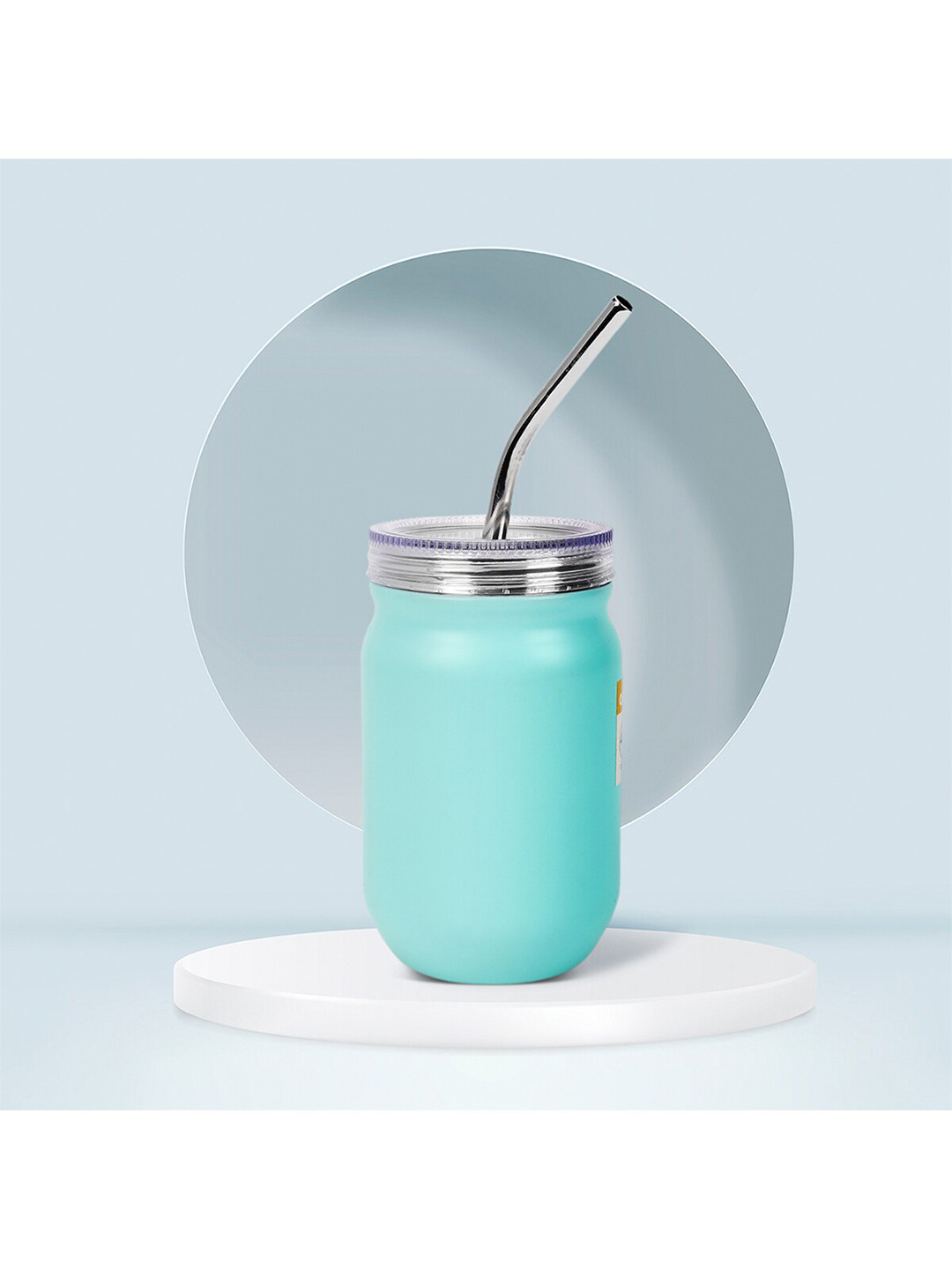 Buy Anko Blue Solid Stainless Steel Matte Cup With Lid & Straw 420 ML ...