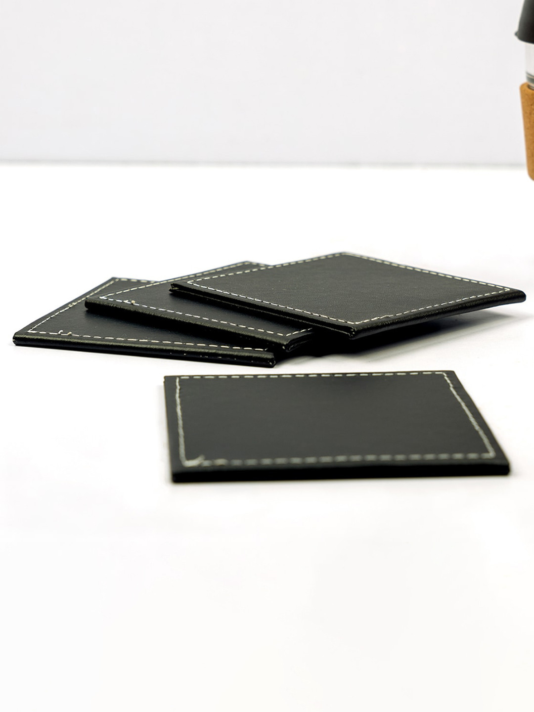 Buy Anko Black 4 Pieces Anti Skid Base Square Coasters - Coasters for ...