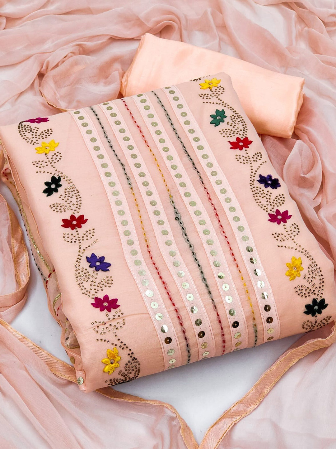 Buy KALINI Floral Embroidered Unstitched Dress Material - Dress ...