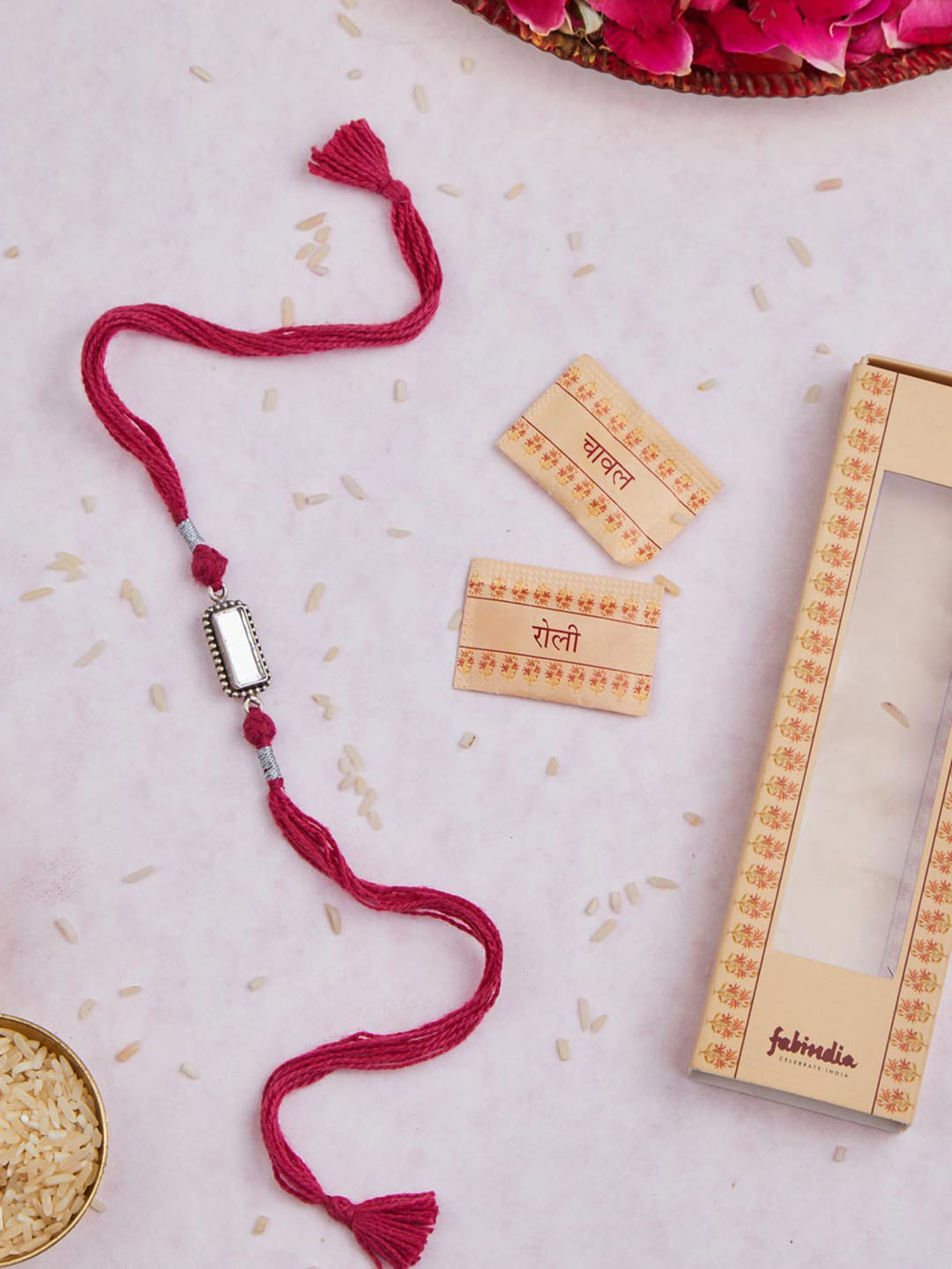 Buy Fabindia Unisex Silver Mirror Rakhi With Roli & Chawal - Rakhi for ...
