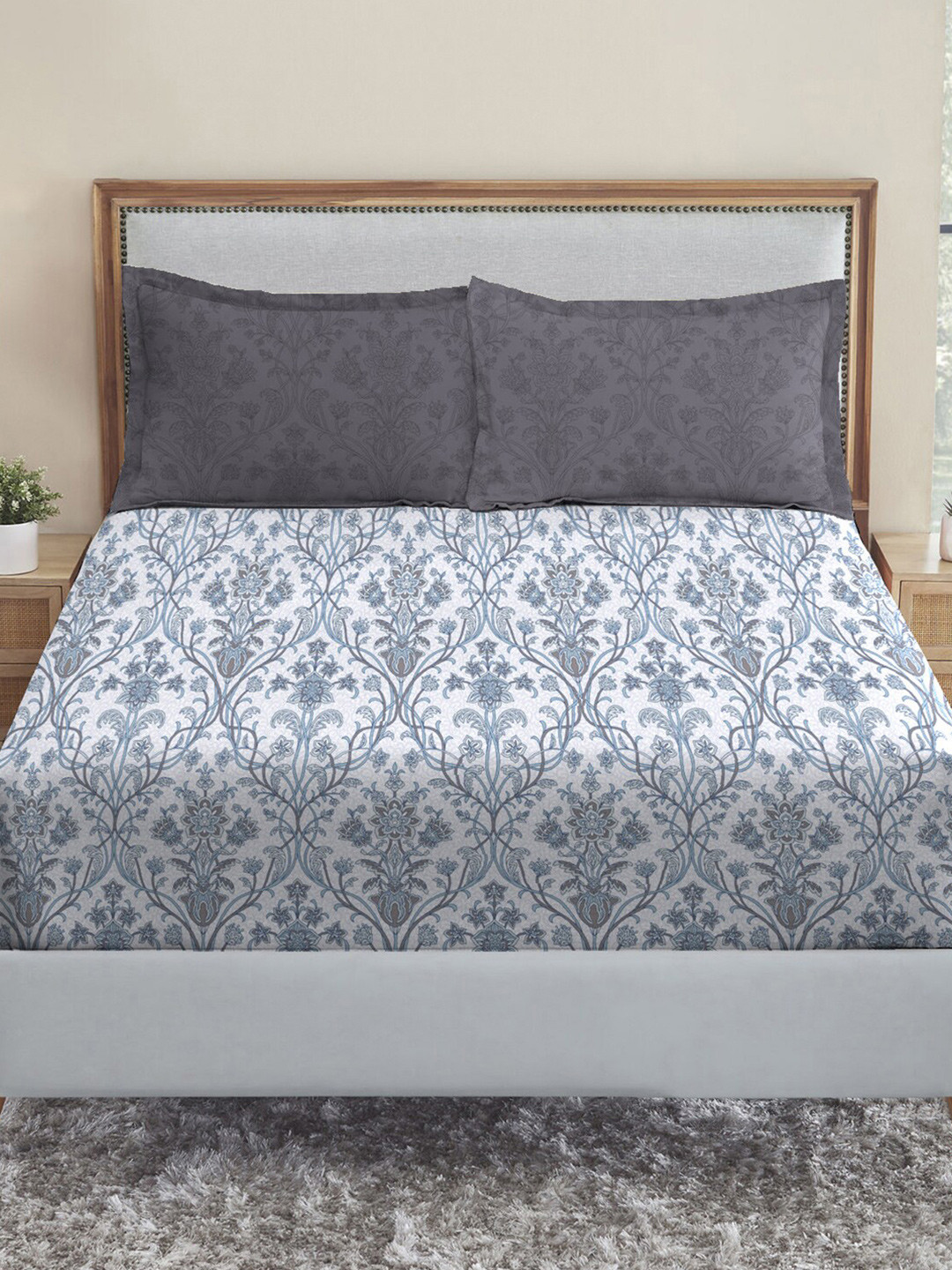 Buy MYTRIDENT Dusk And Dawn Blue Ethnic Motifs Cotton 144 TC Queen ...