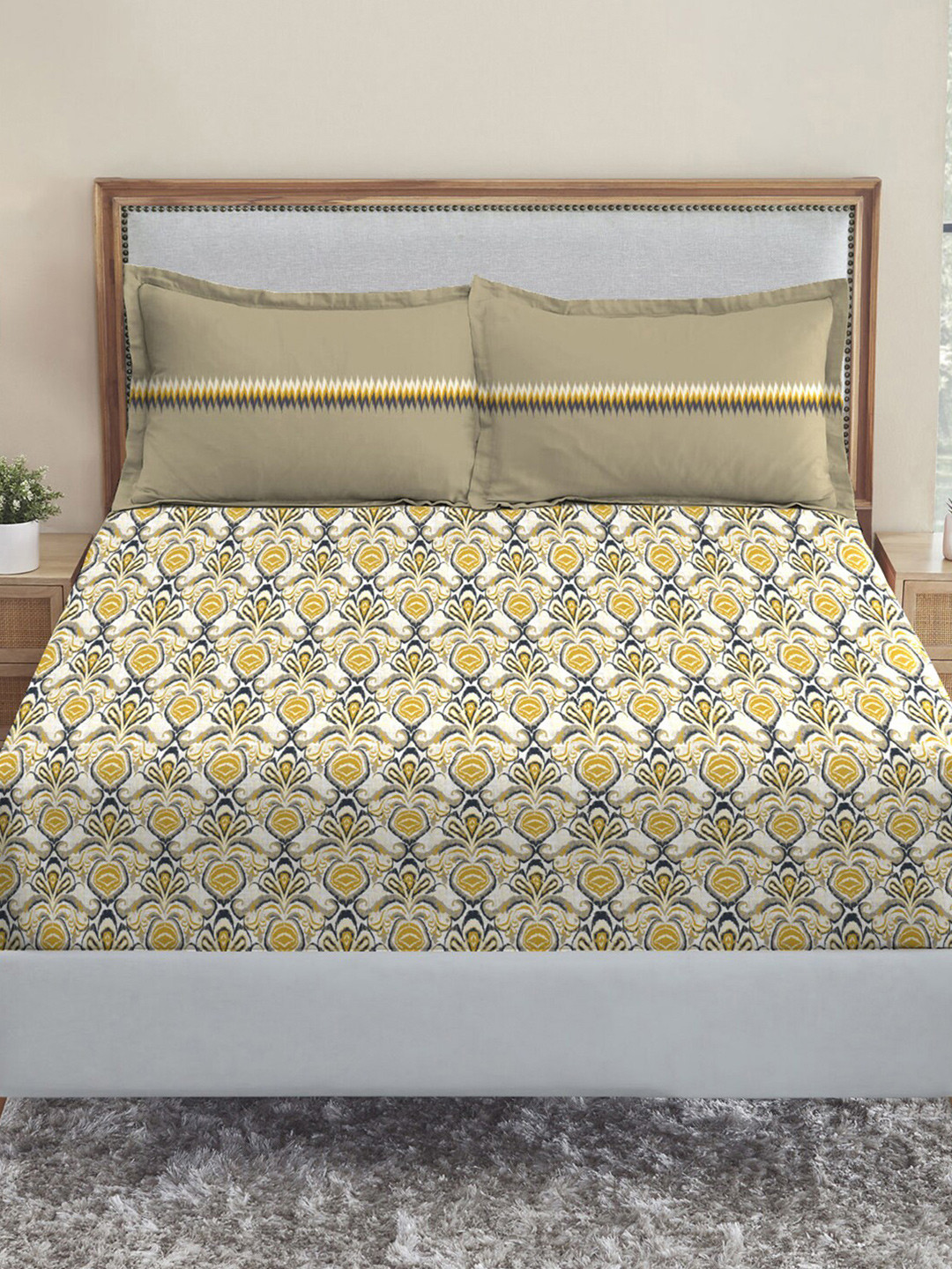 Buy MYTRIDENT Dusk And Dawn White Ethnic Motifs Cotton 144 TC Queen ...