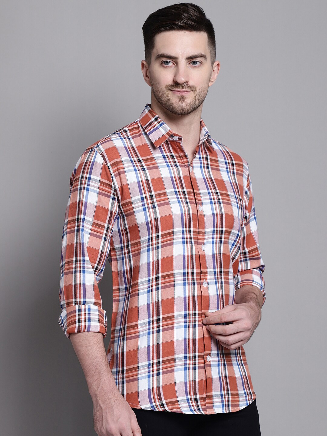 Buy Jainish Tartan Checks Checked Pure Cotton Classic Casual Shirt