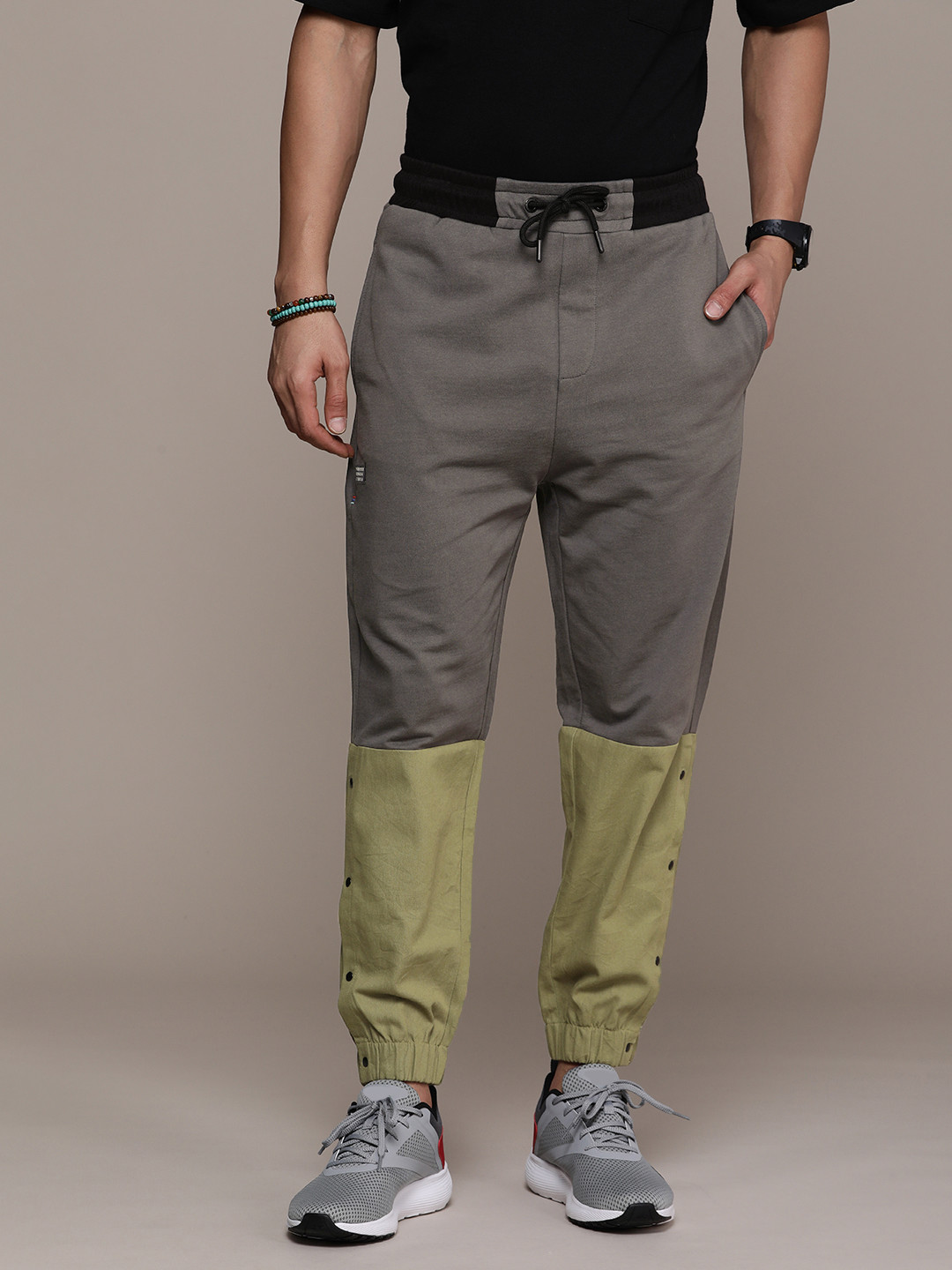 Buy Force IX Men Mid Rise Colourblocked Pure Cotton Joggers - Track ...