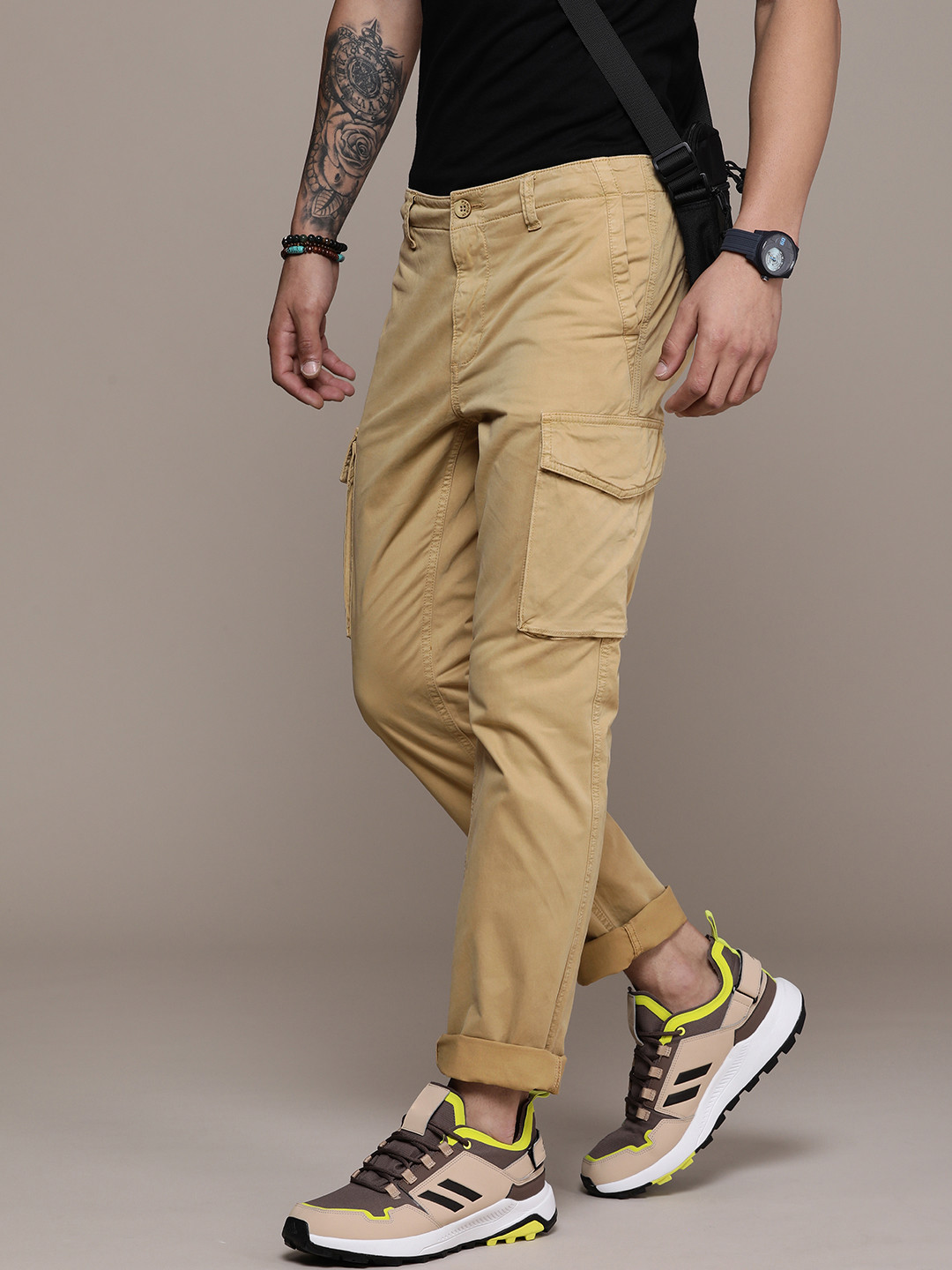 Buy Force IX Men Solid Mid Rise Regular Fit Cargo Trousers - Trousers ...