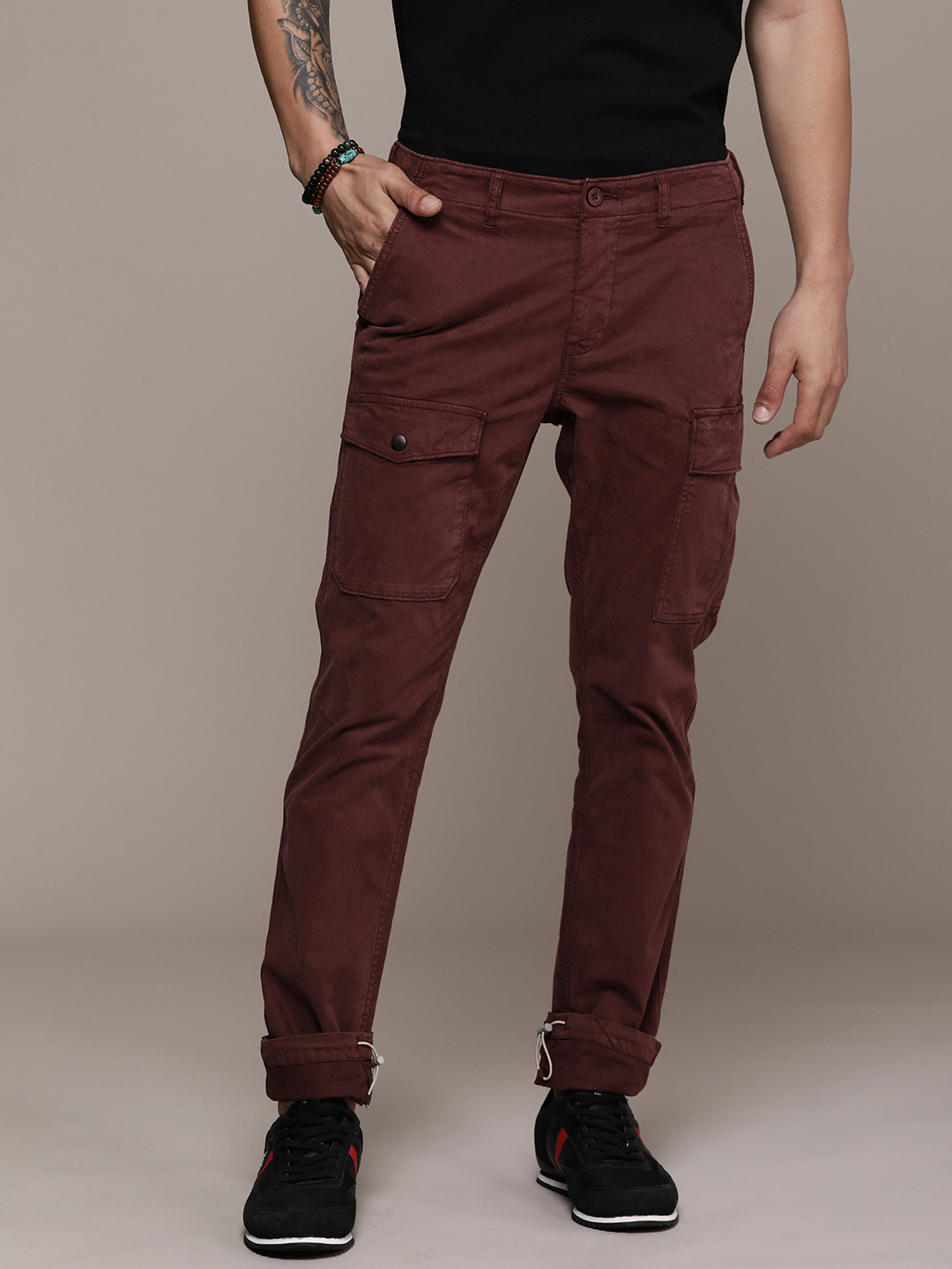 Buy Force IX Men Solid Mid Rise Regular Fit Cargo Trousers - Trousers ...