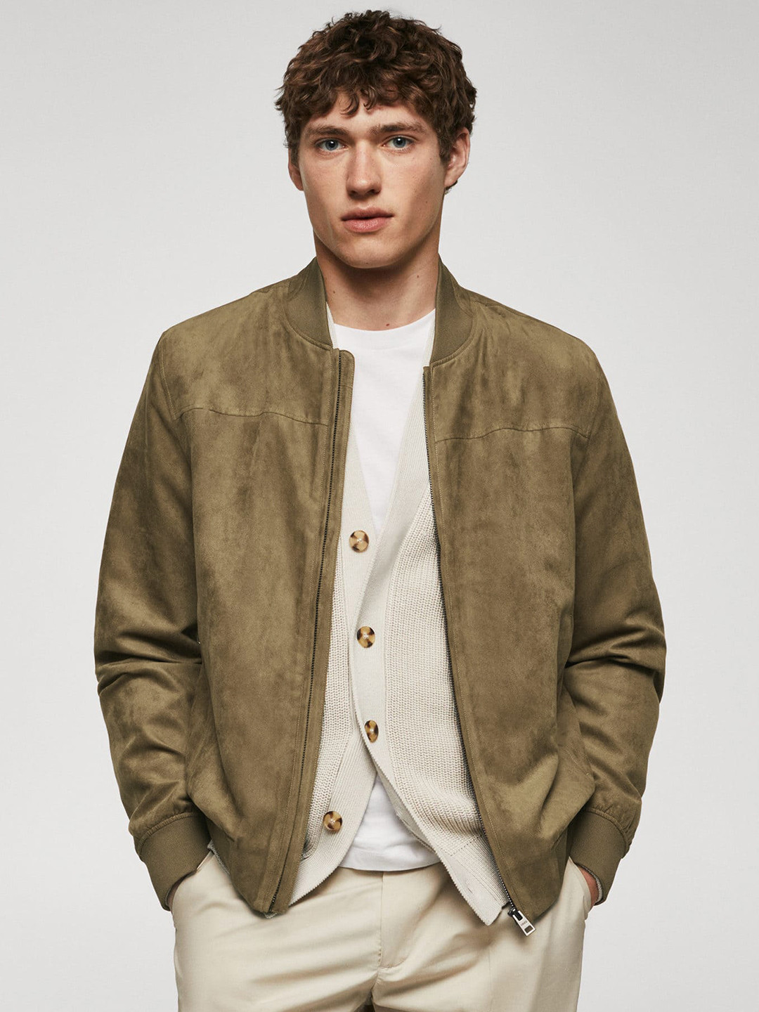 Buy MANGO MAN Suede Finish Bomber Jacket - Jackets for Men 24213000 ...