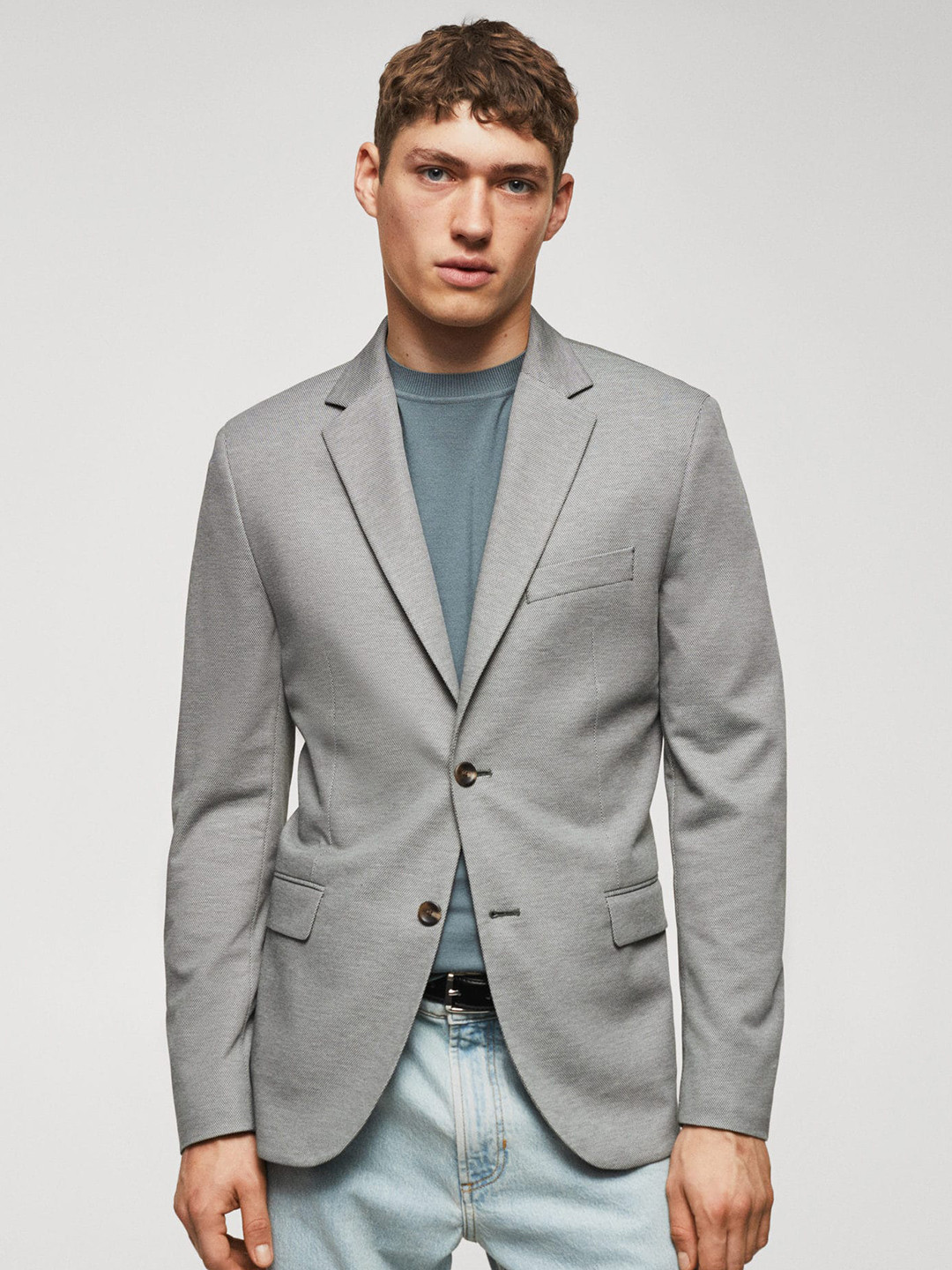 Buy MANGO MAN Single Breasted Slim Fit Microstructure Blazer - Blazers ...