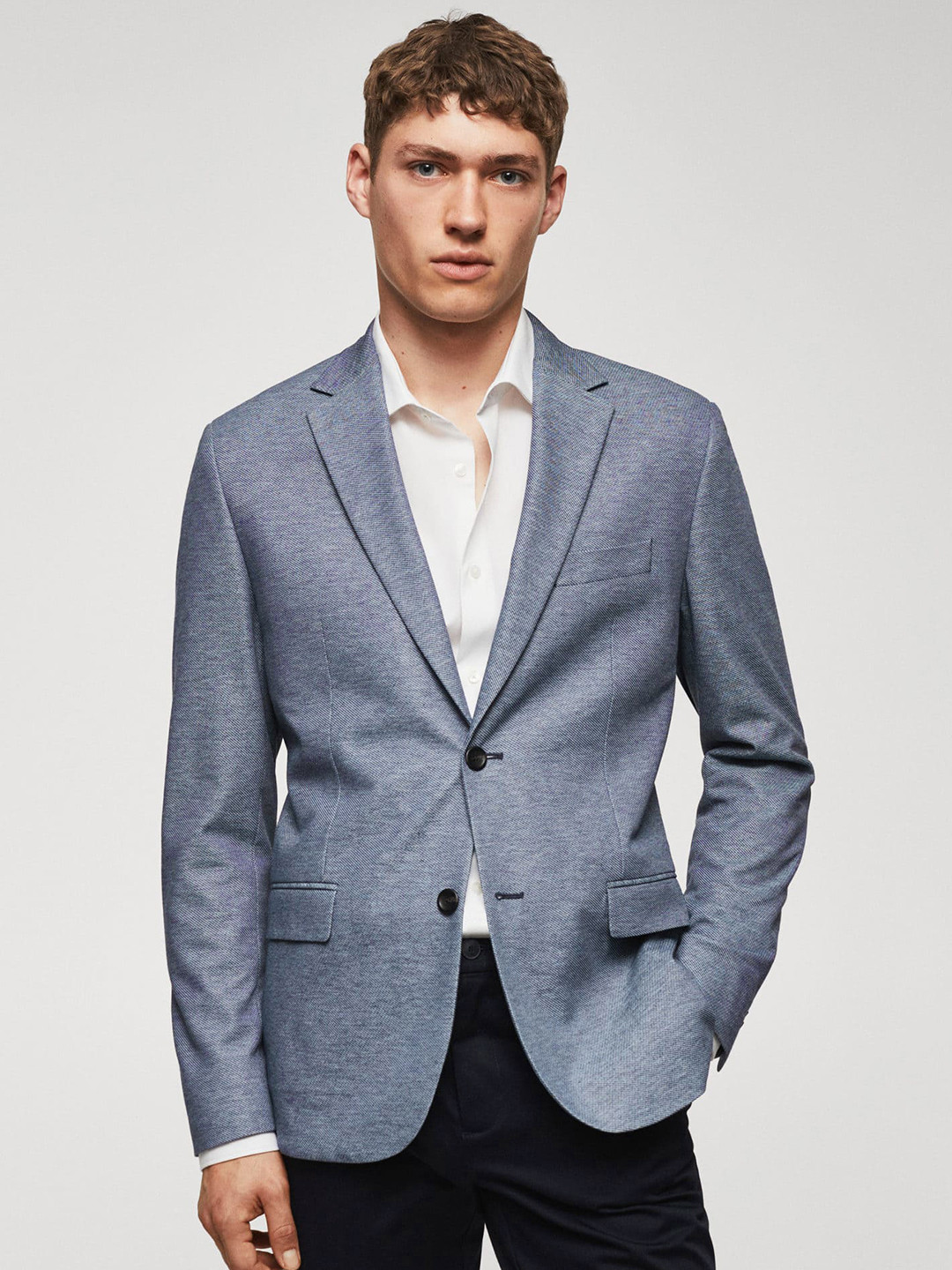 Buy MANGO MAN Slim Fit Textured Microstructure Smart Casual Blazer ...