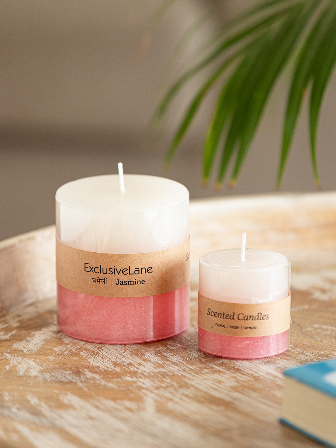 Buy ExclusiveLane White 2 Pieces Jasmine Scented Wax Pillar Candles ...