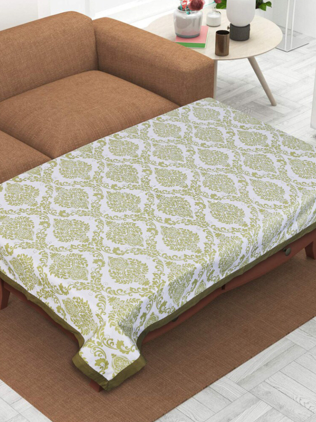 Buy INDHOME LIFE White & Green Printed Pure Cotton 4 Seater Table Cover ...