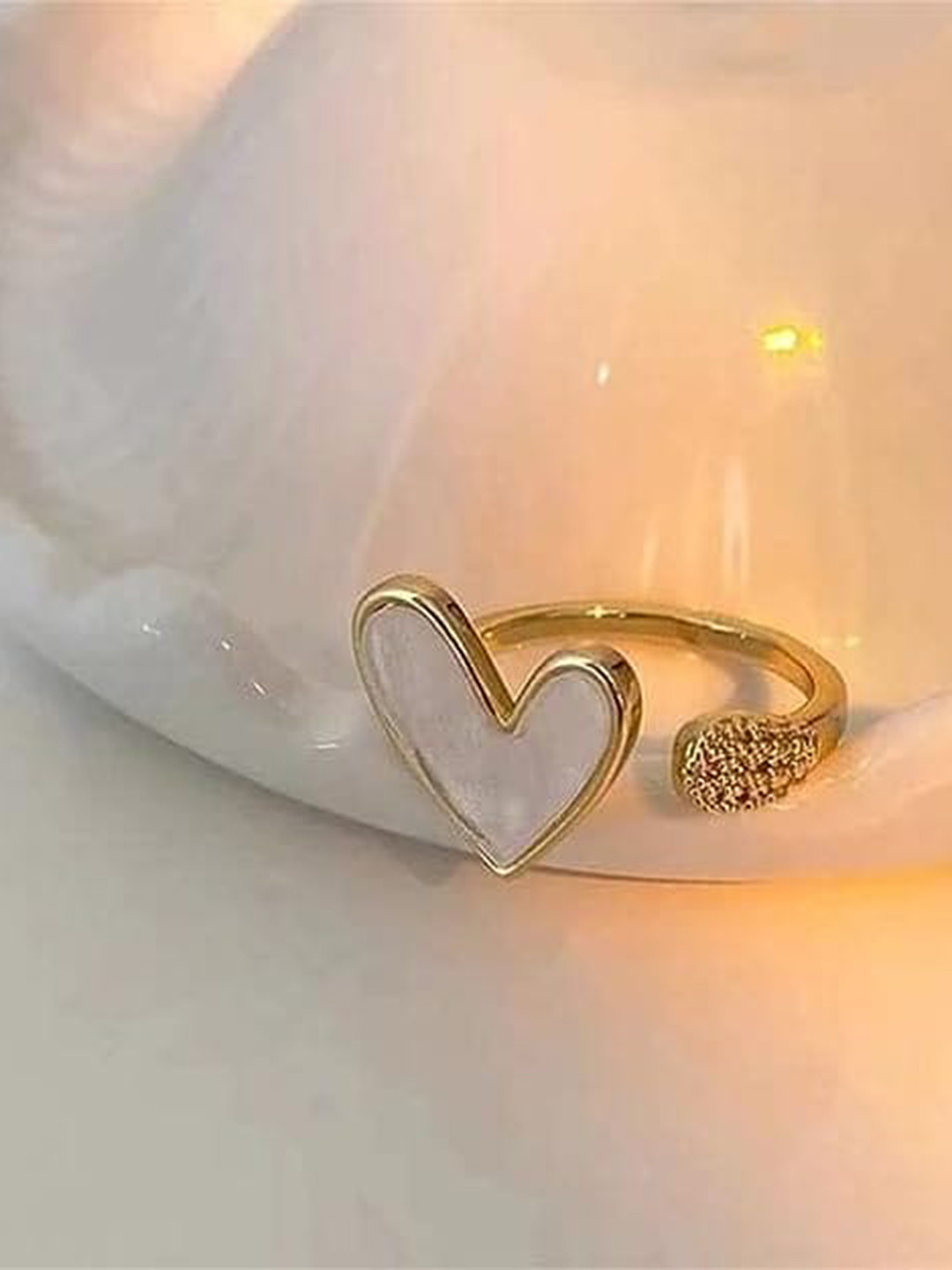 Buy KRYSTALZ Gold Plated Adjustable Stone Studded Heart Finger Ring ...