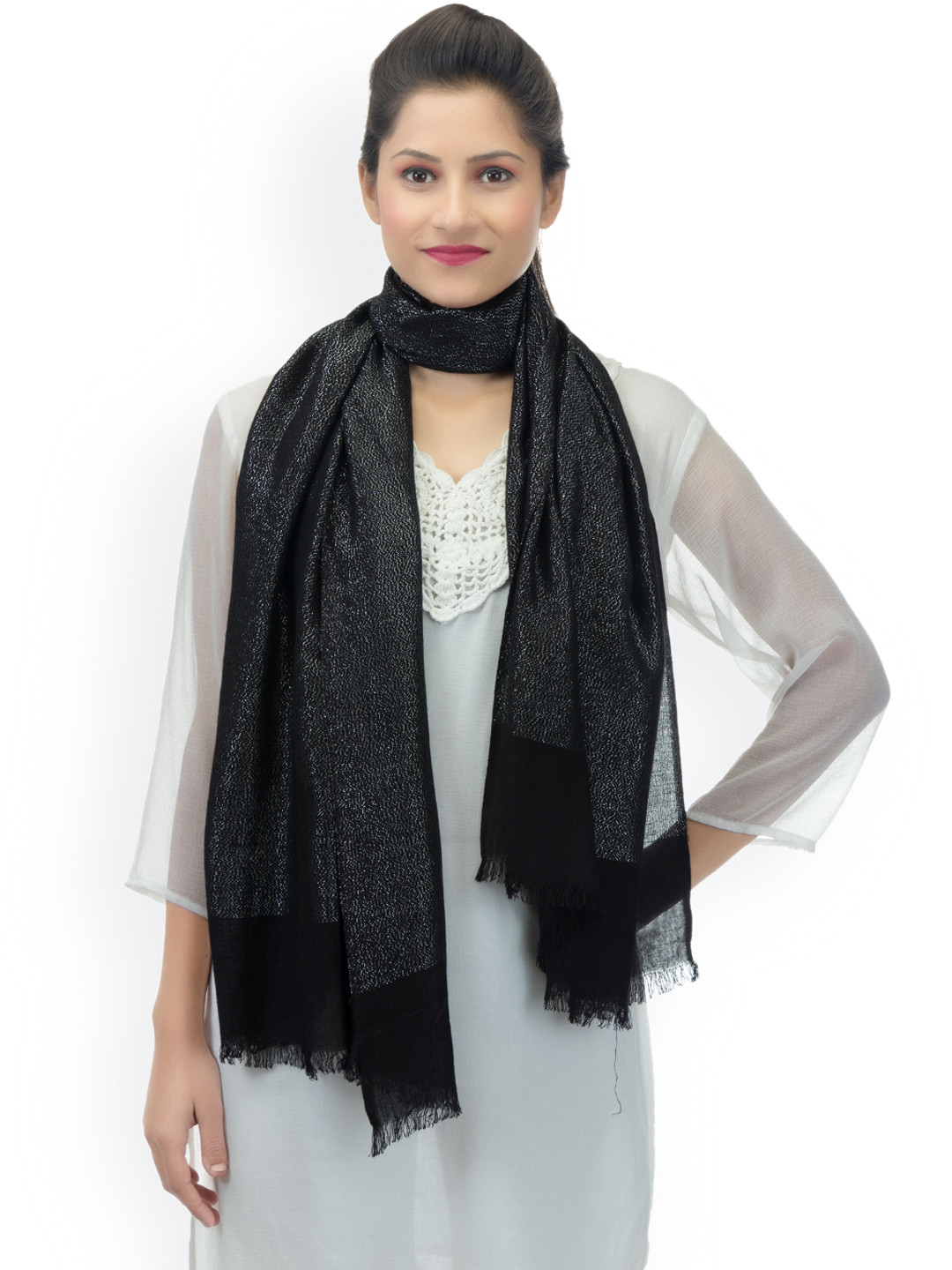 Buy Anekaant Women Black Woven Design Stole - Stoles for Women 2421692 ...