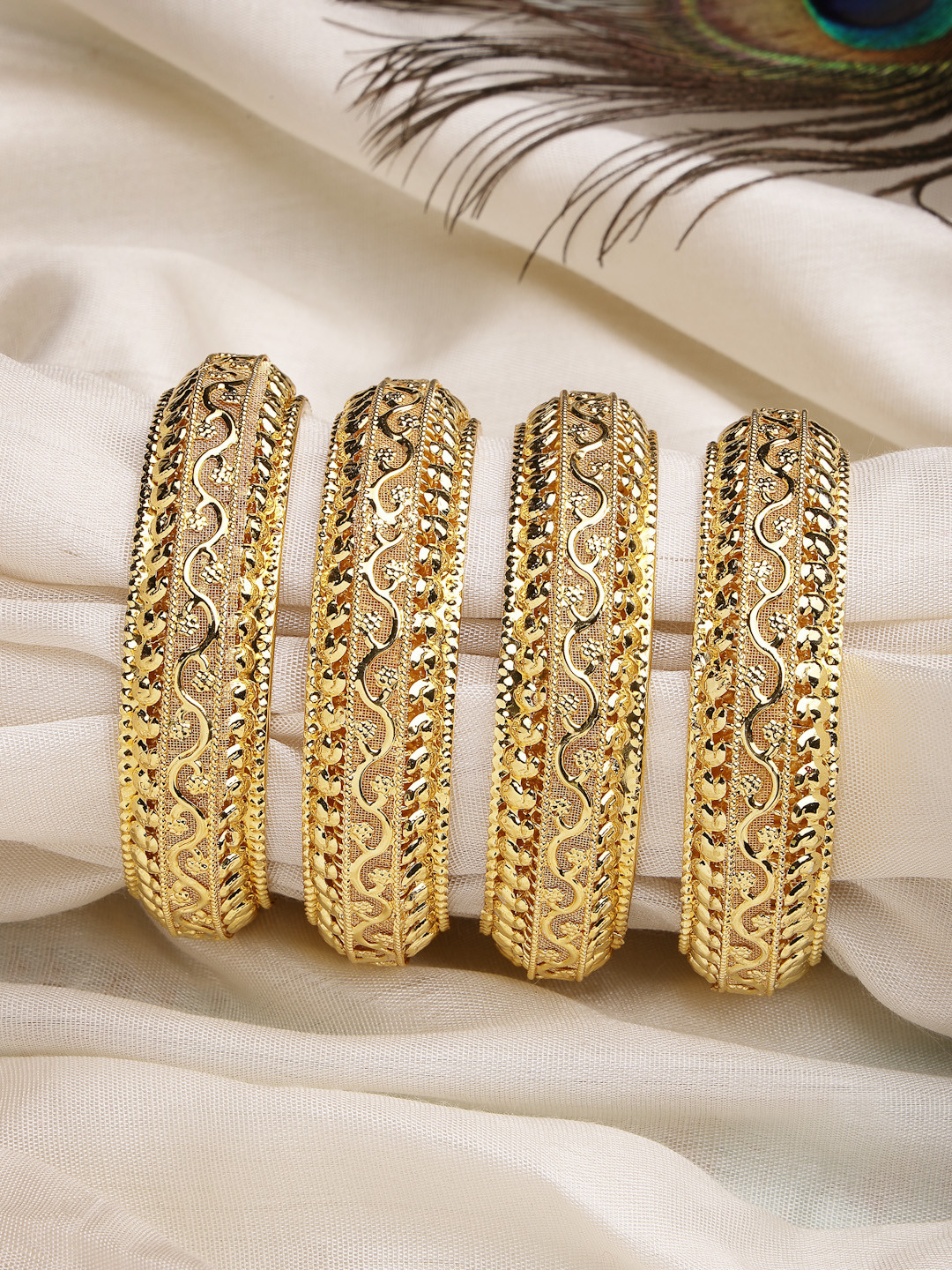 Buy Anouk Set Of 4 Gold Plated Intricate Textured Detail Bangles ...