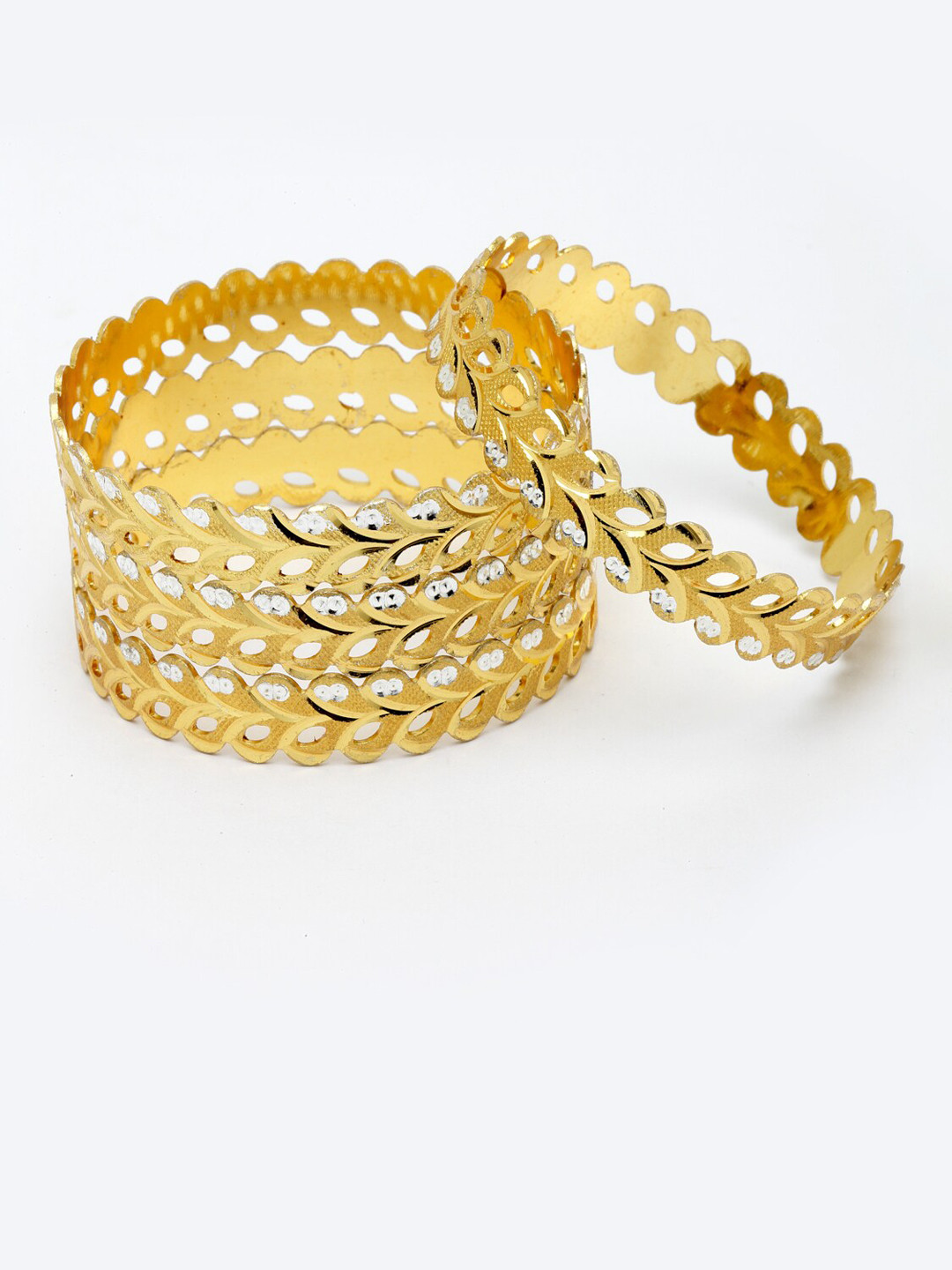 Buy Anouk Set Of 4 Gold Plated Dual Tone Leaf Textured Bangles - Bangle ...