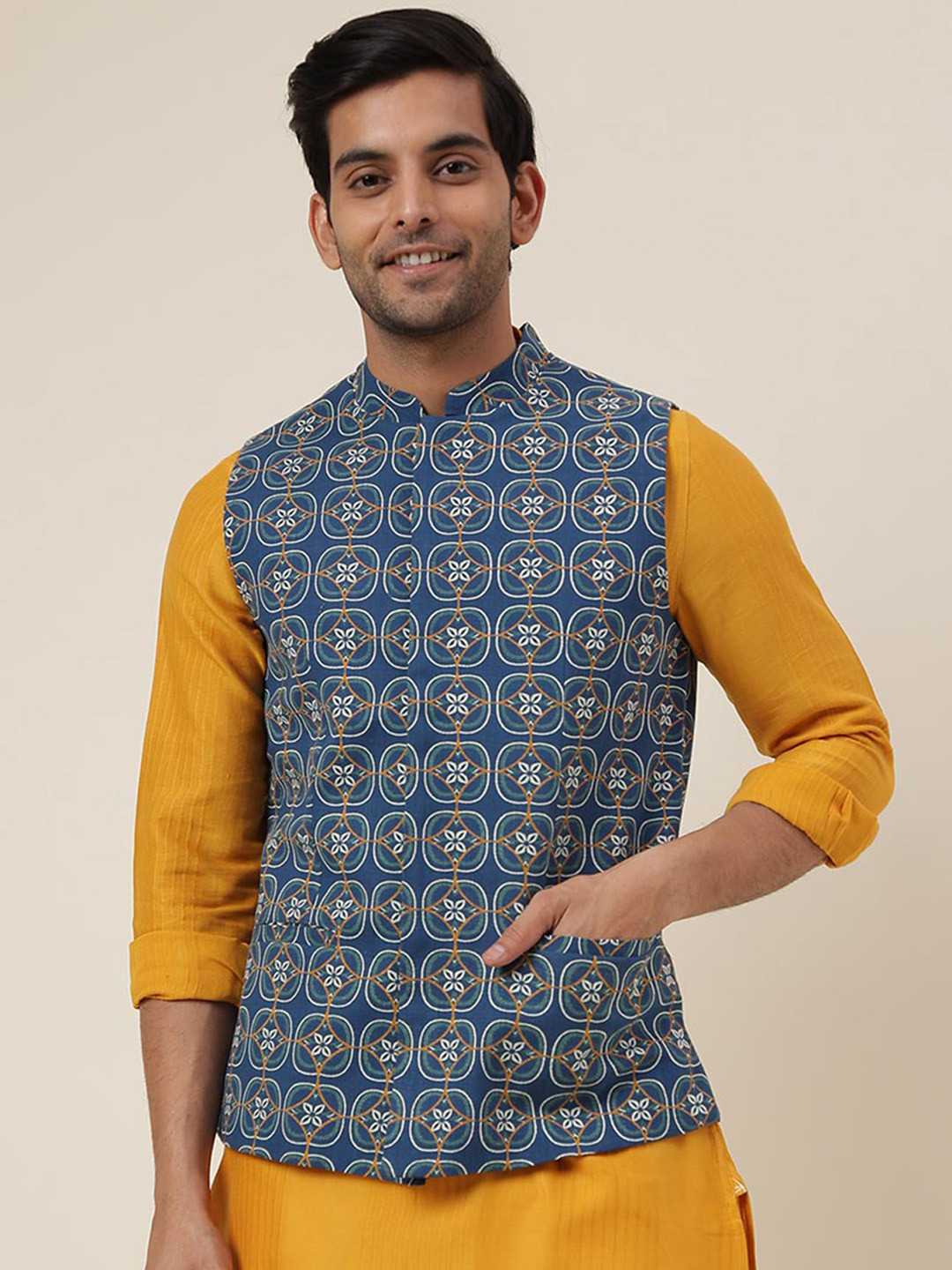 Buy Fabindia FabBasic Printed Pure Cotton Nehru Jacket - Nehru Jackets ...