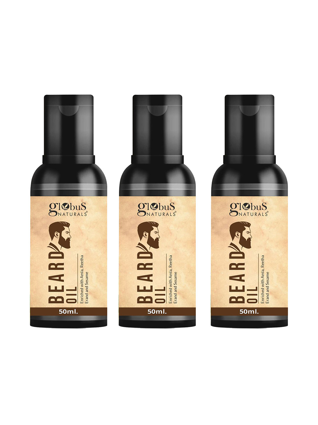 Buy Globus Naturals Set Of 3 Beard Oil Enriched With Amla Reetha Erand ...