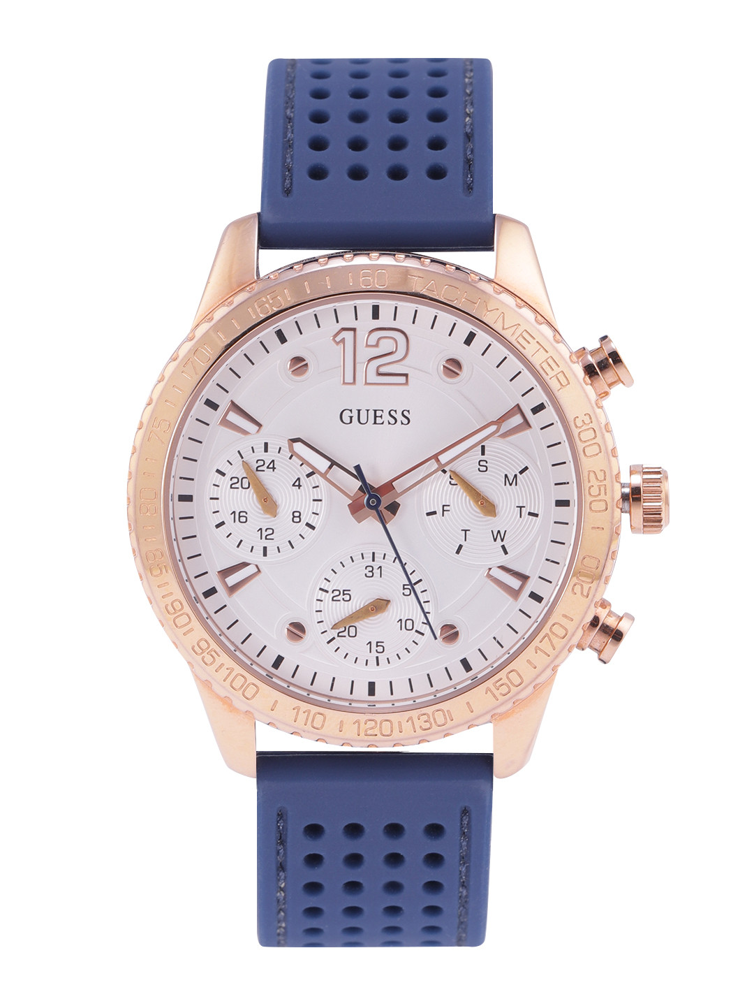 Buy GUESS Women White Dial & Blue Cut Work Straps Analogue Automatic ...