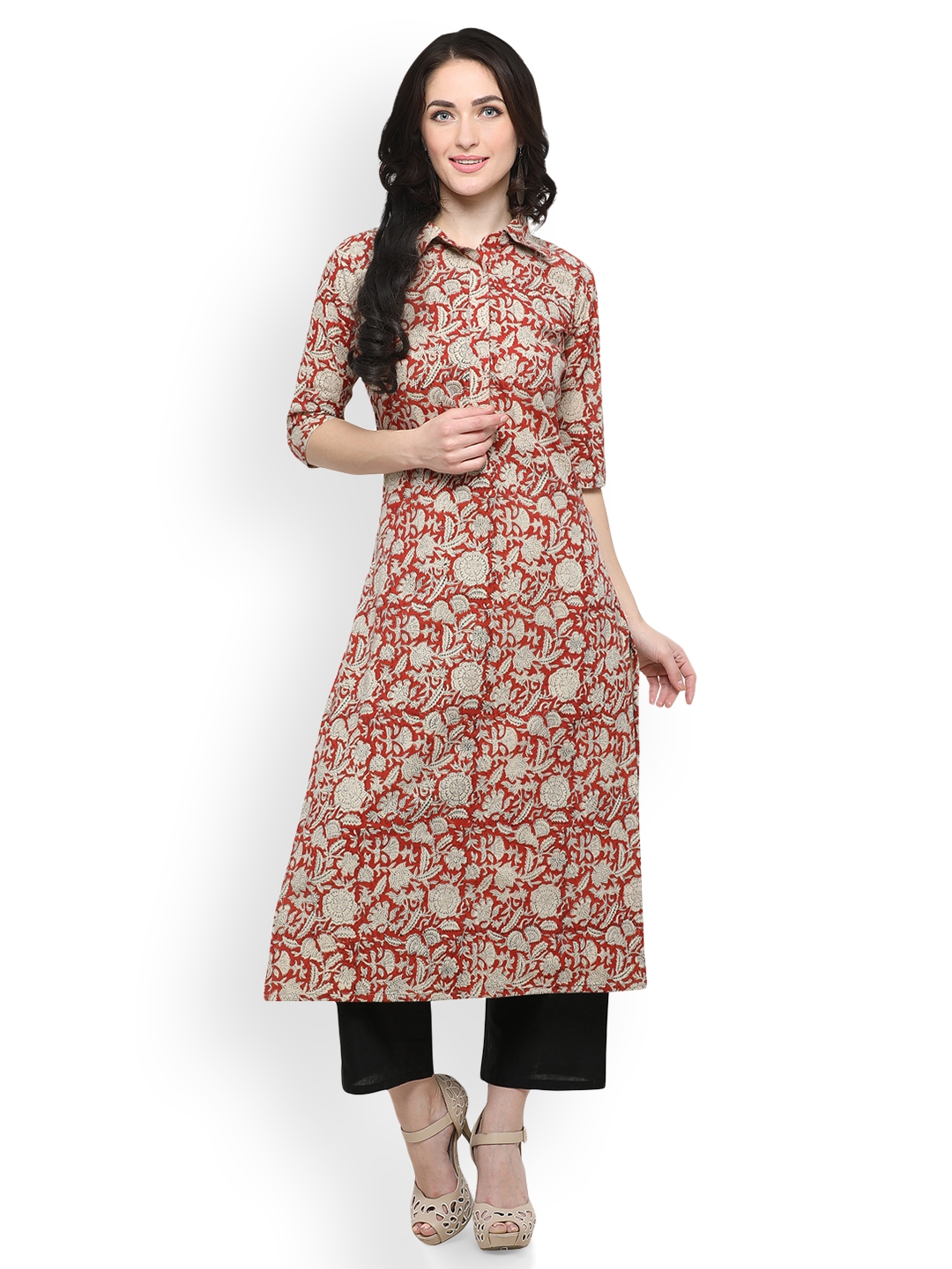 Buy Inddus Women Red & Cream Coloured Printed Straight Kurta - Kurtas ... Buy Inddus Women Red & Cream Coloured Printed Straight Kurta - Kurtas ...