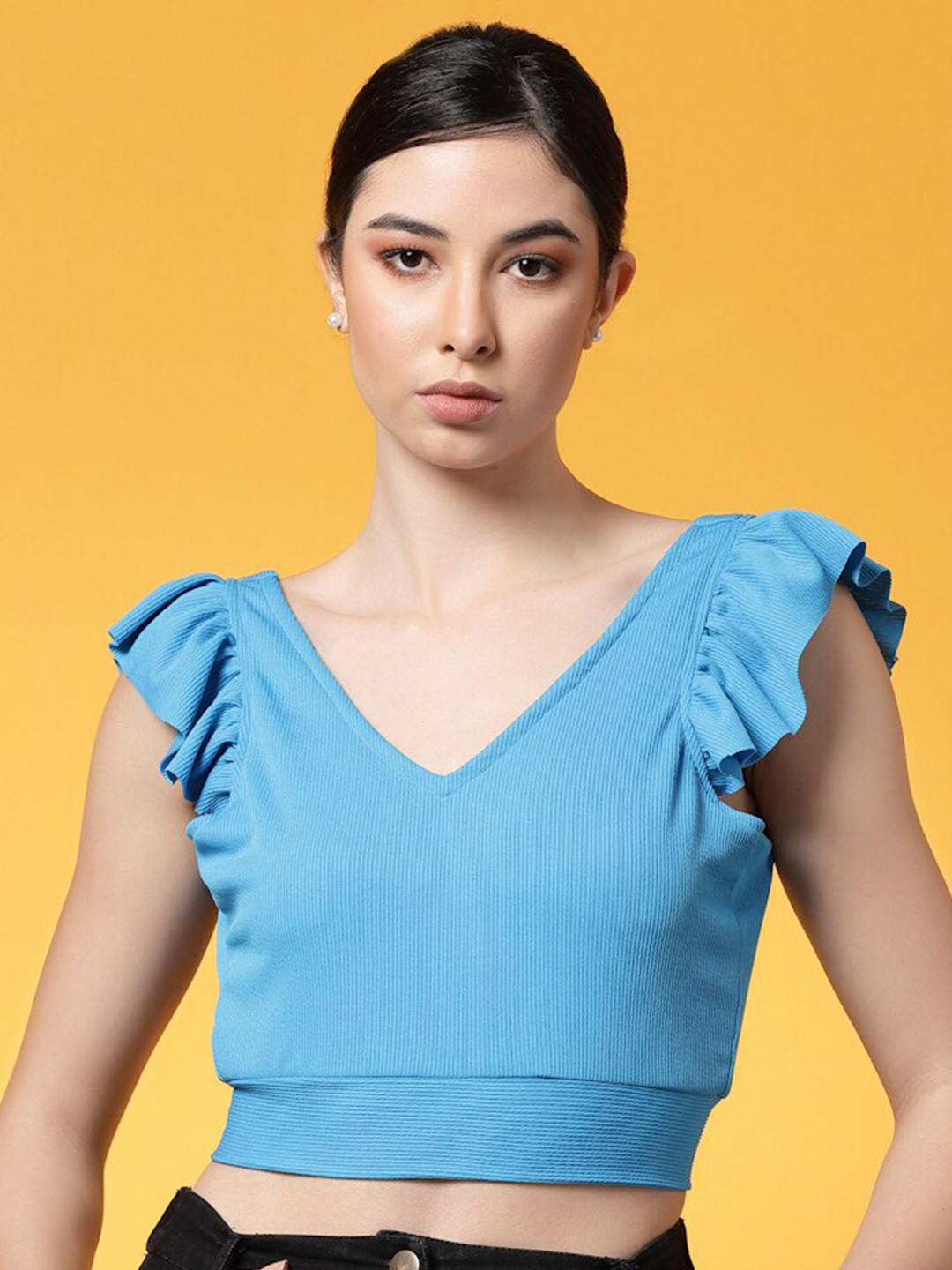 Buy BAESD Flutter Sleeve Ruffles Styled Back Crop Top - Tops for Women ...