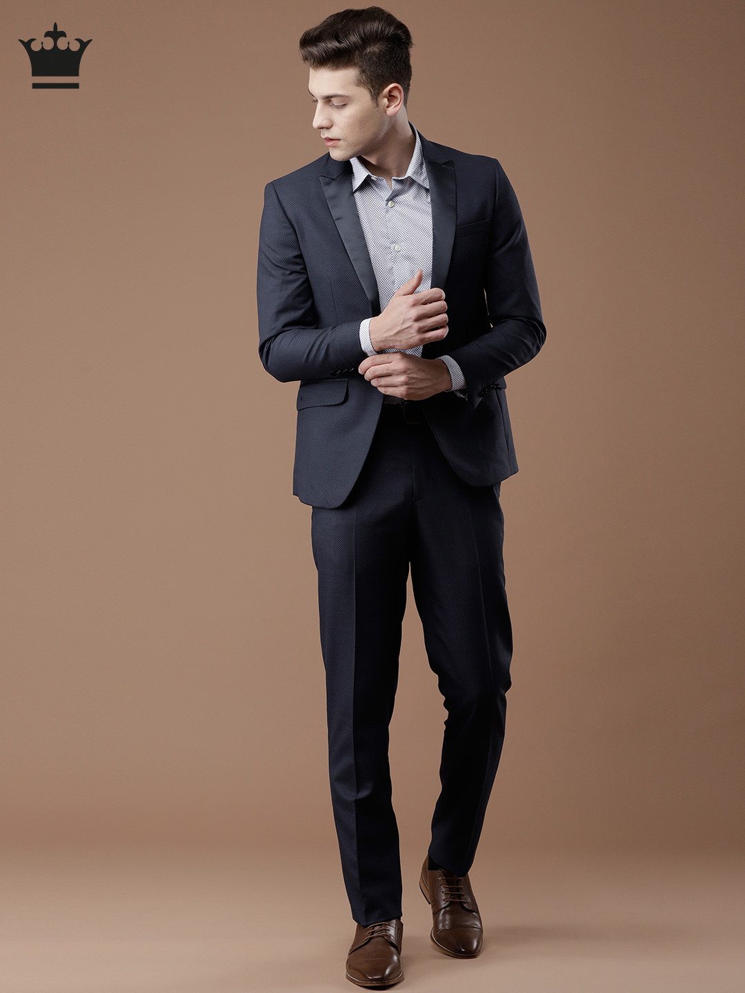 Buy Louis Philippe Men Navy Single Breasted Self Design Tuxedo Suit ...