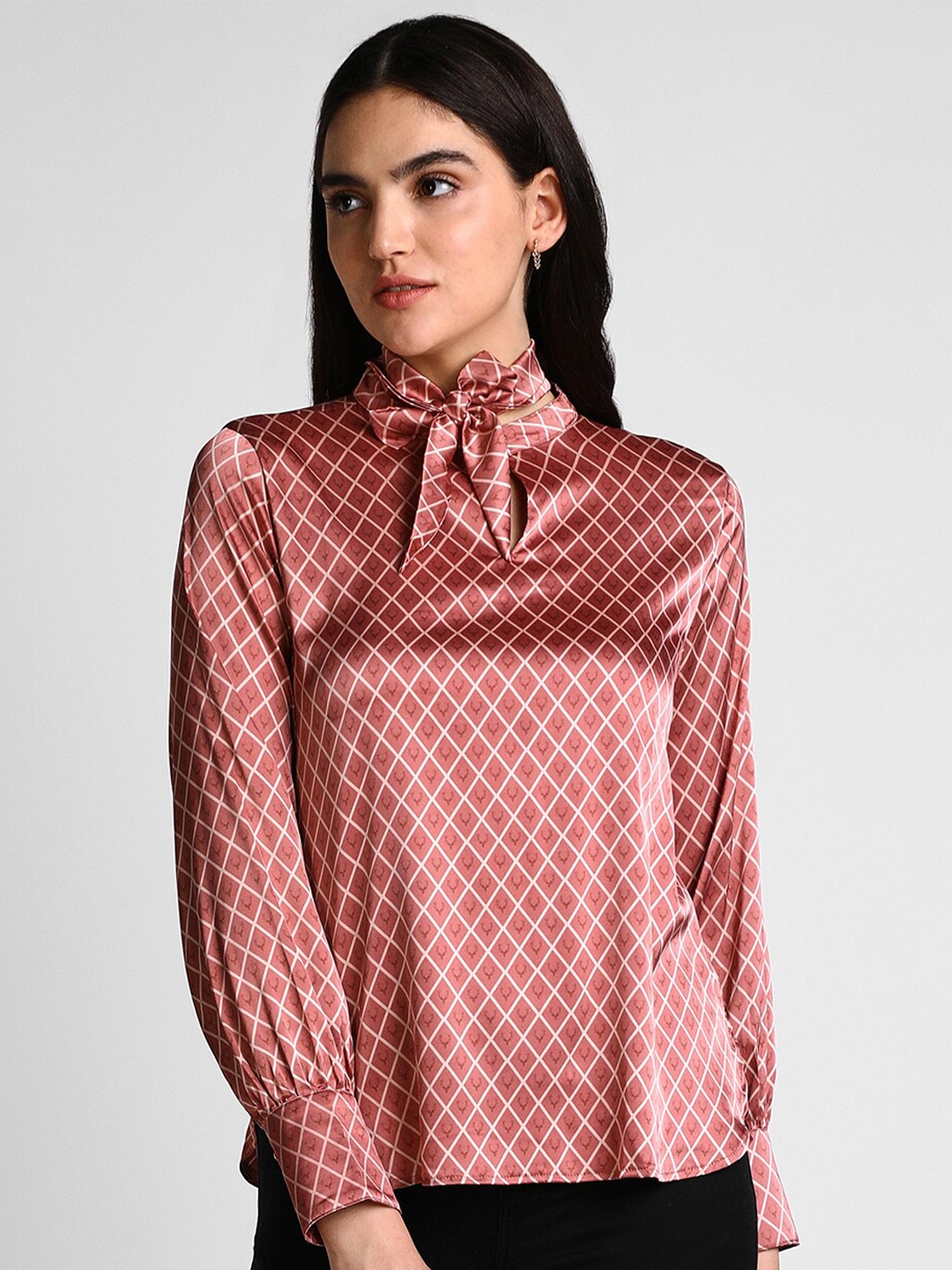 Buy Allen Solly Woman Geometric Printed Tie Up Neck Top Tops For