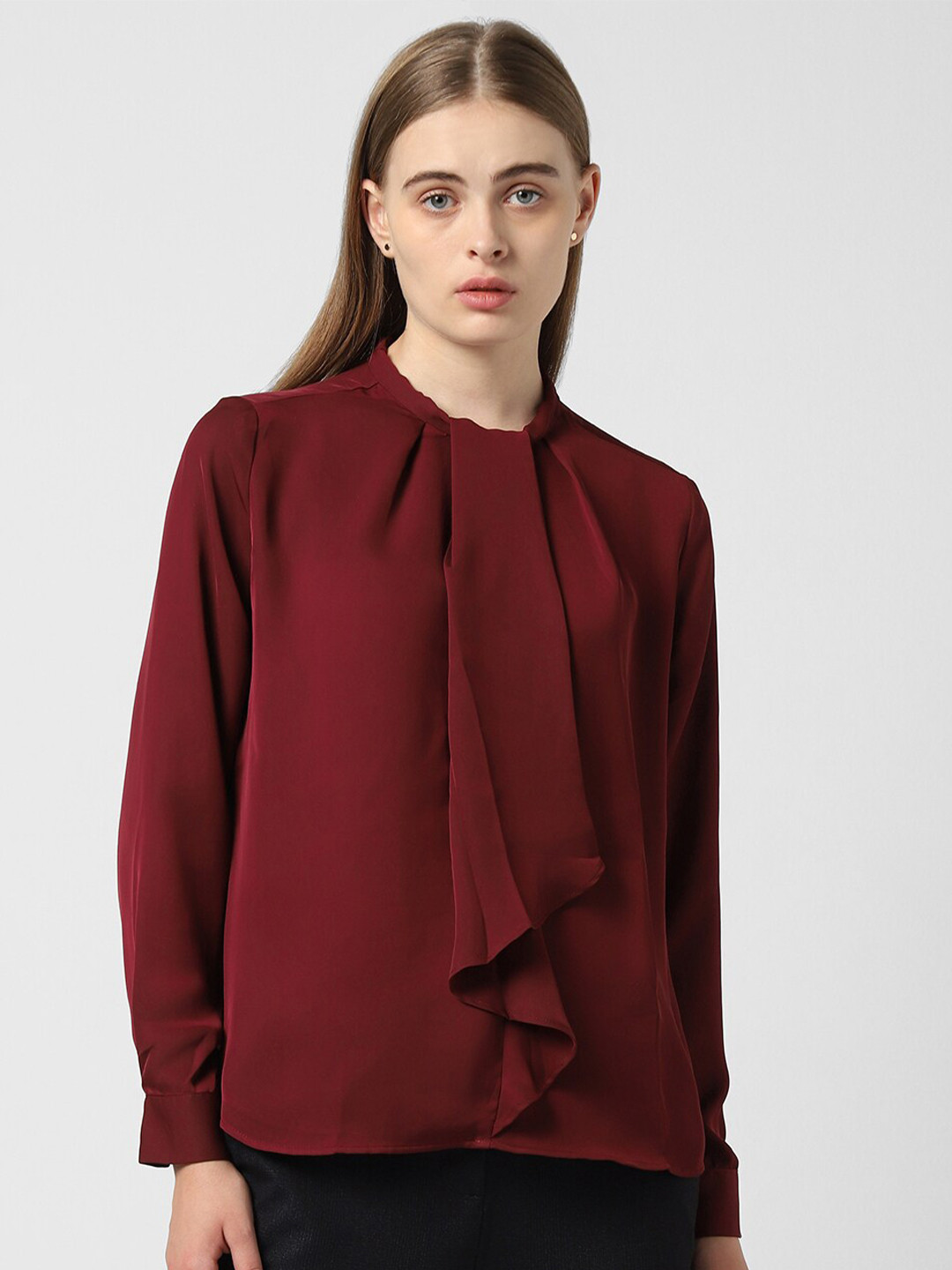 Buy Van Heusen Woman Pleated Round Neck Formal Cuffed Sleeves Top ...