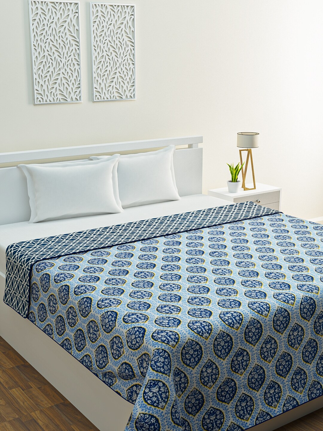 Buy HOME AFFAIRS Springfield Blue Floral Printed AC Room 300 GSM Pure ...