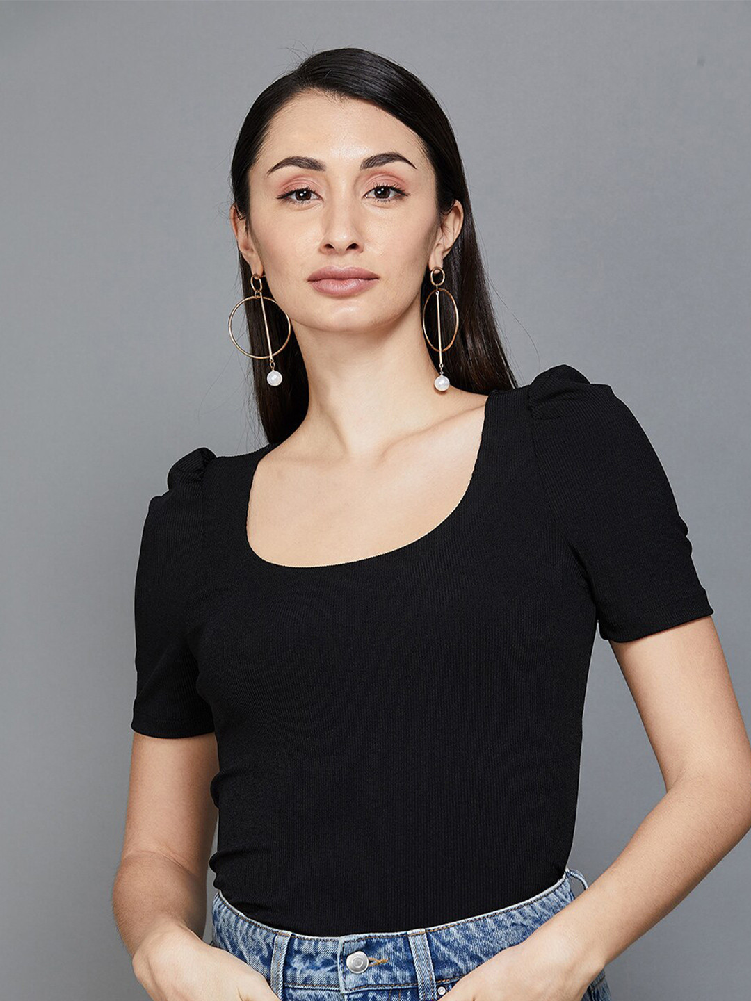 Buy CODE By Lifestyle Ribbed Round Neck Fitted Top - Tops for Women ...